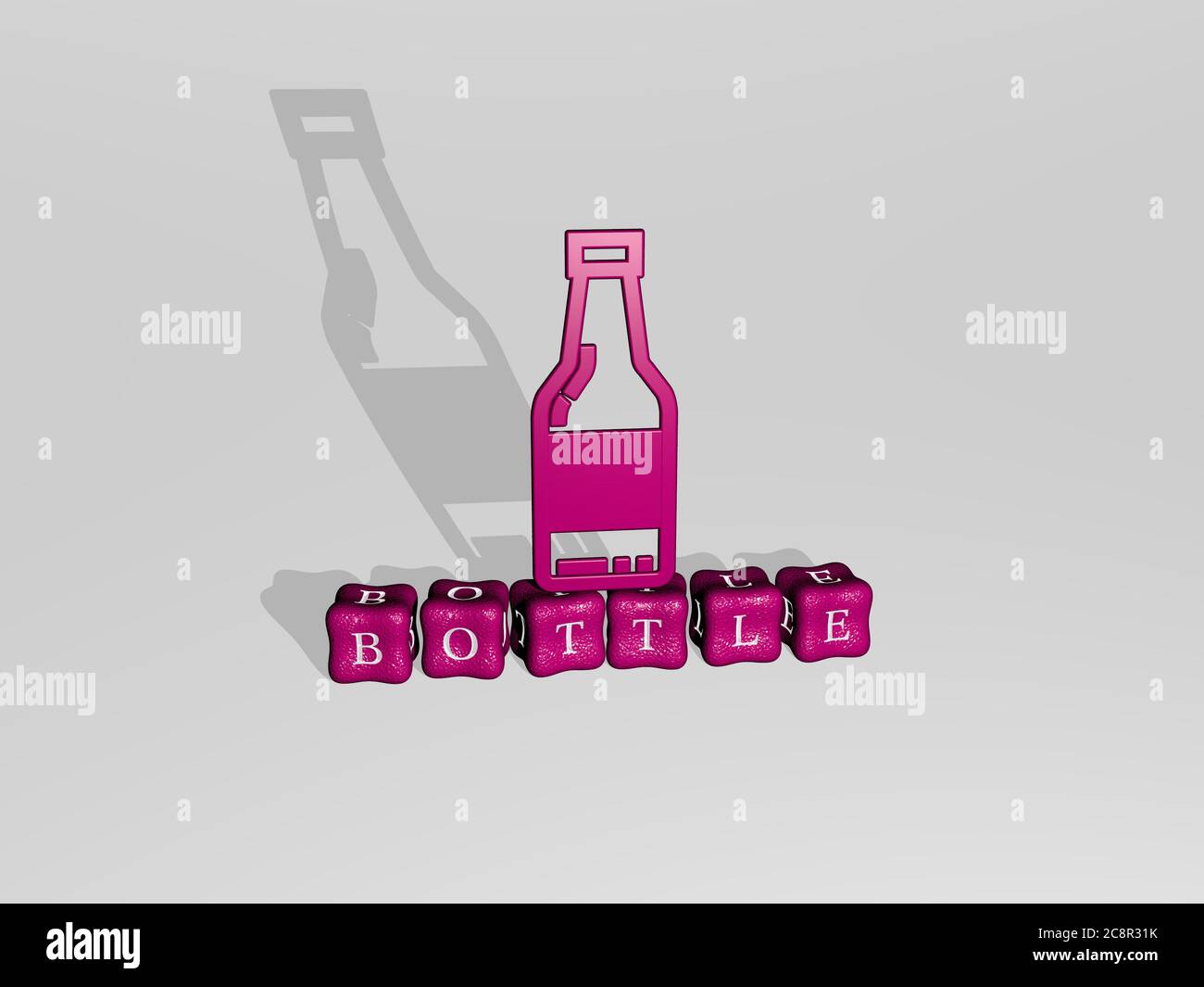 3D illustration of bottle graphics and text made by metallic dice ...