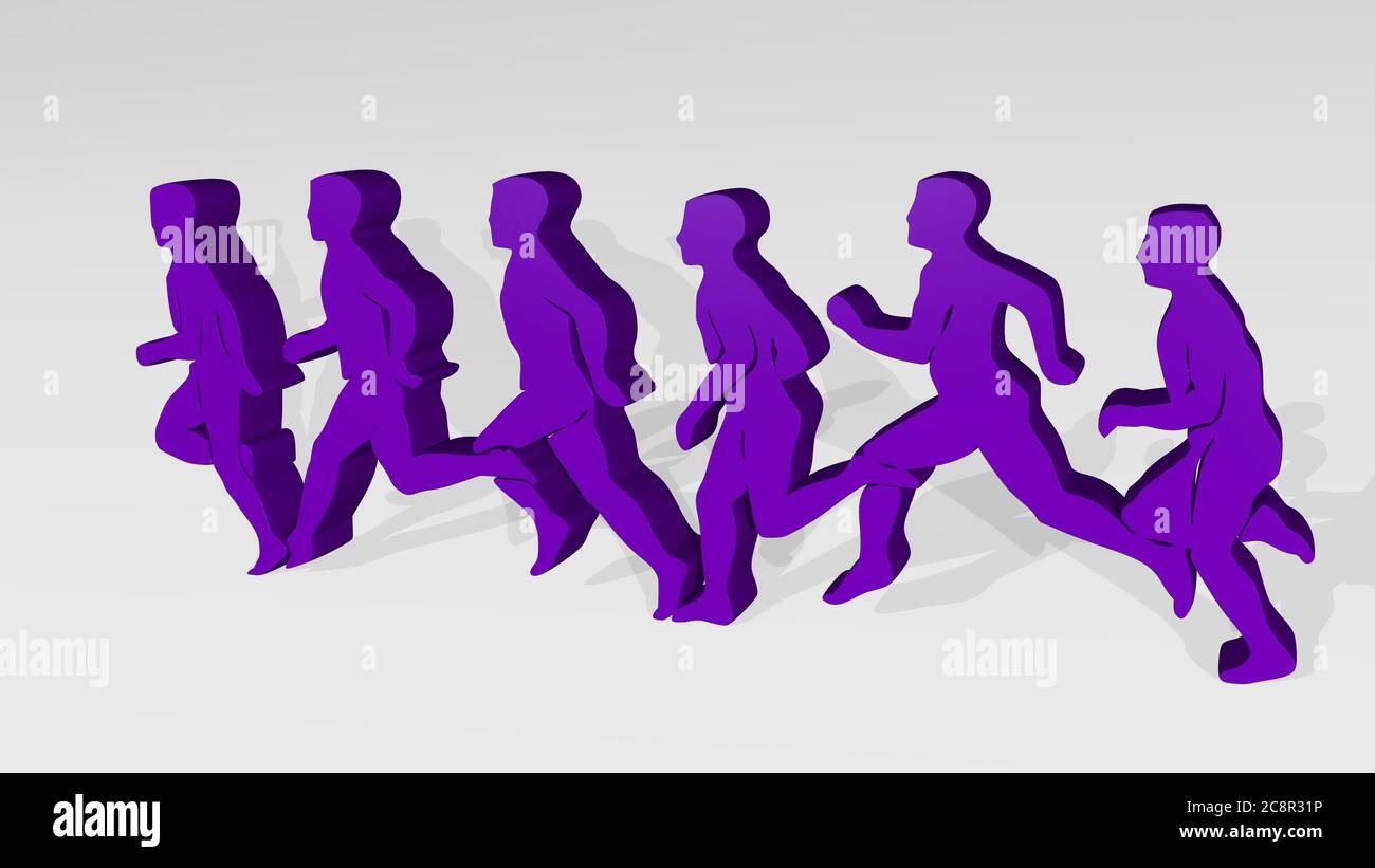 MEN RUNNING from a perspective with the shadow. A thick sculpture made ...