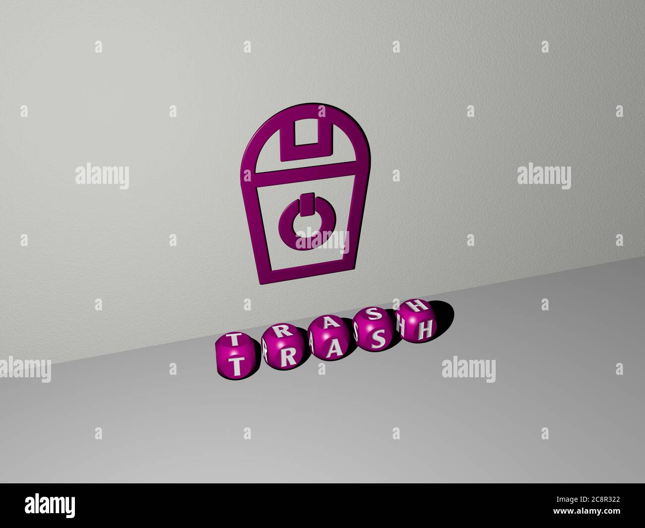 3D illustration of trash graphics and text made by metallic dice ...