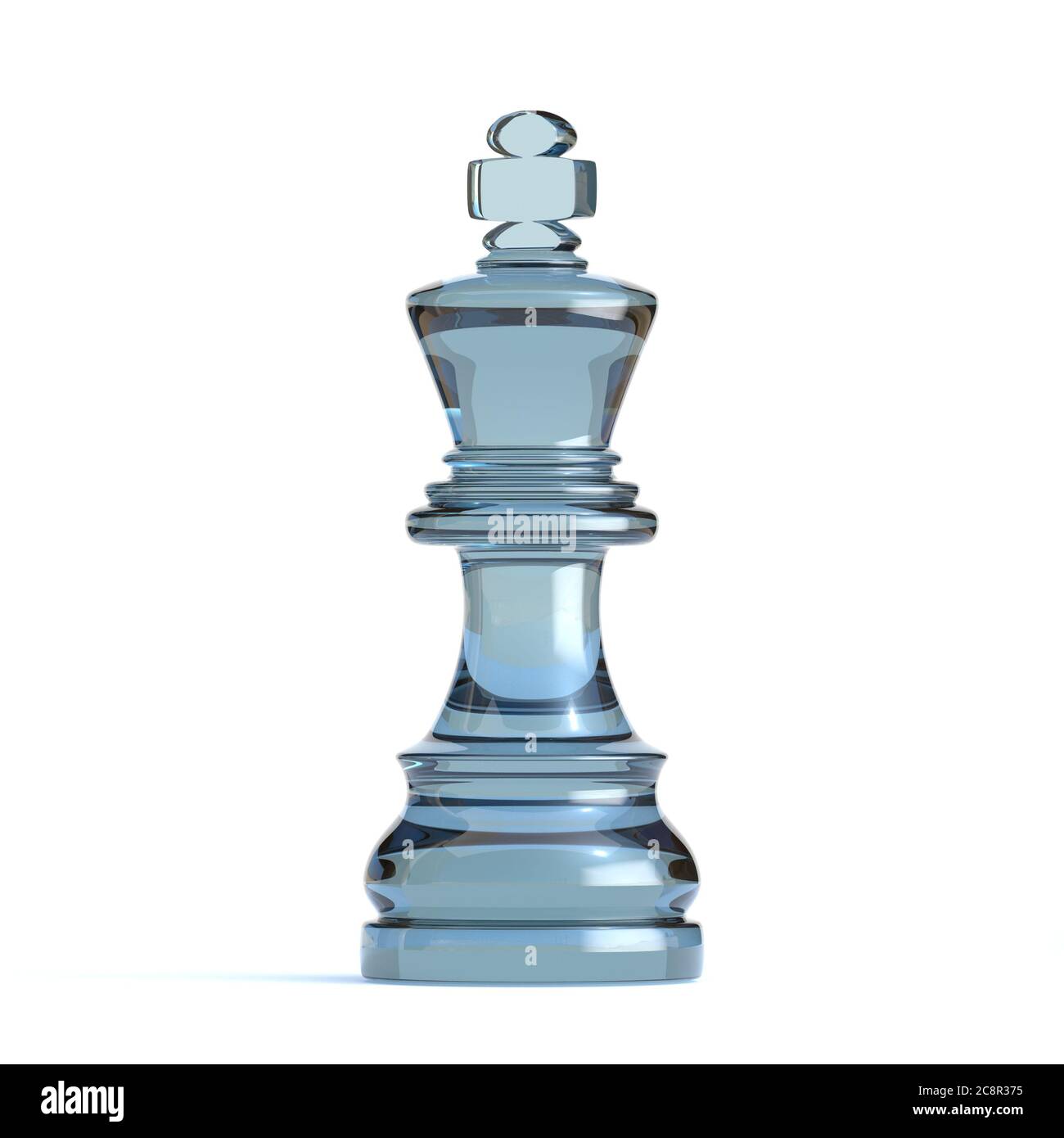 Glass king chess piece 3D render illustration isolated on white ...