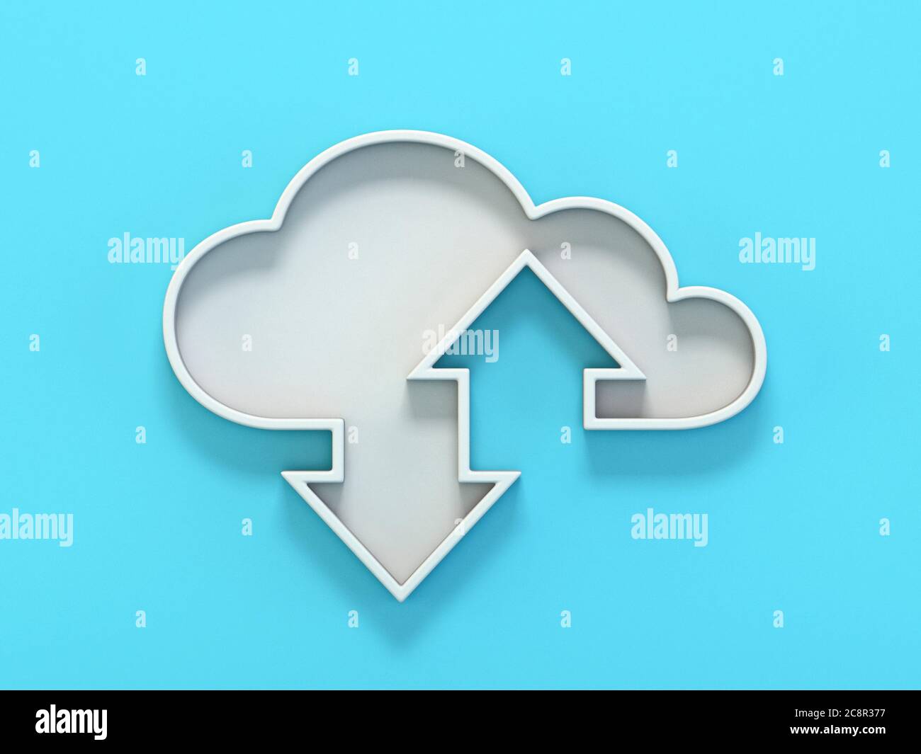 Cloud sign up and down arrows 3D render illustration isolated on blue ...