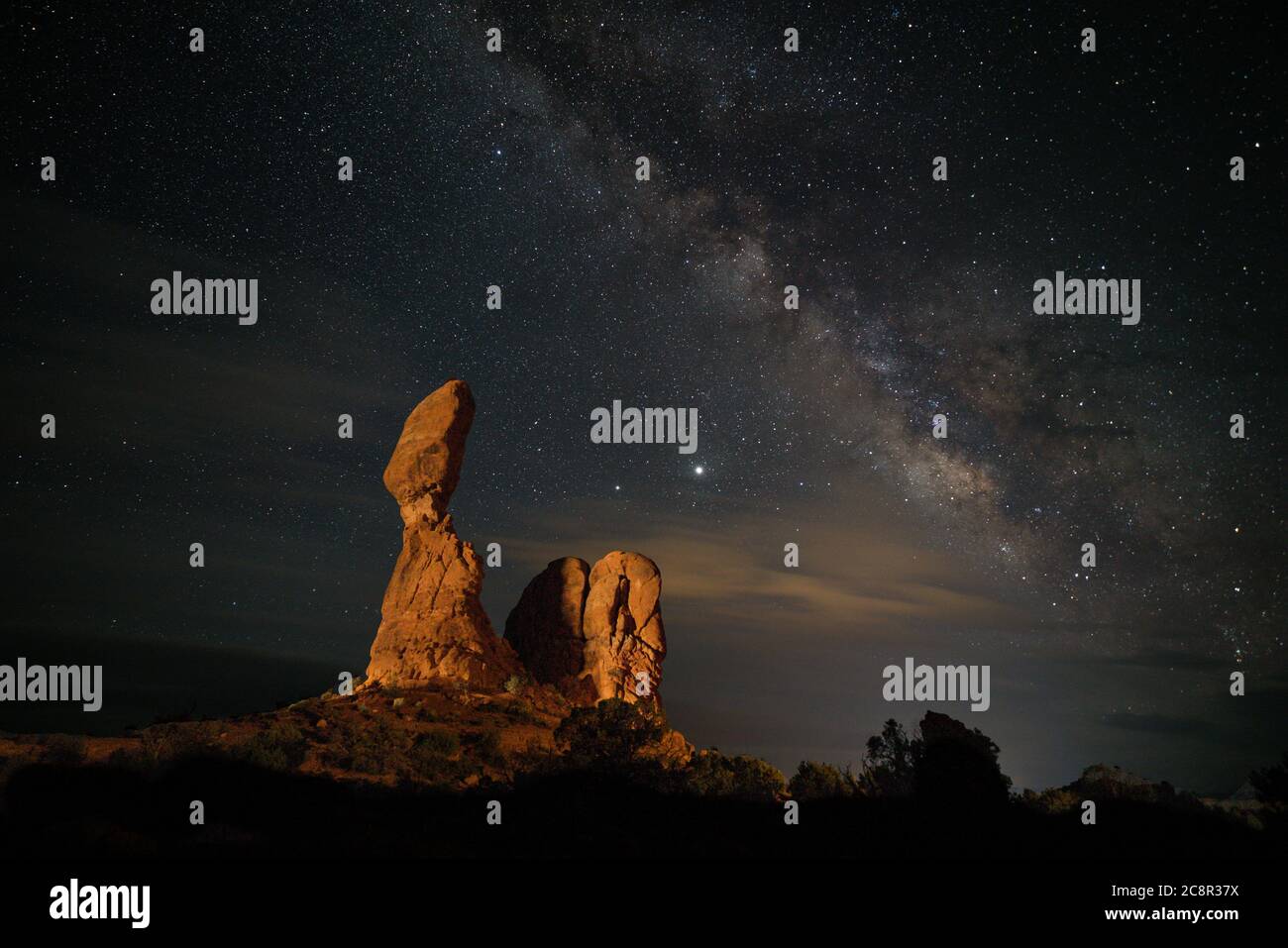 Saturn, Jupiter and the Milky Way over Balanced Rock in Arches National ...