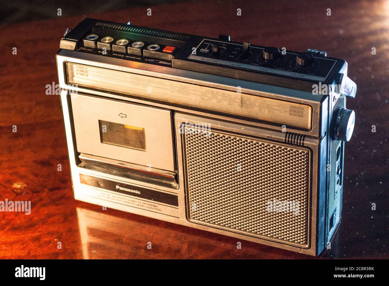 An old, vintage retro style silver boom box or radio cassette tape ...