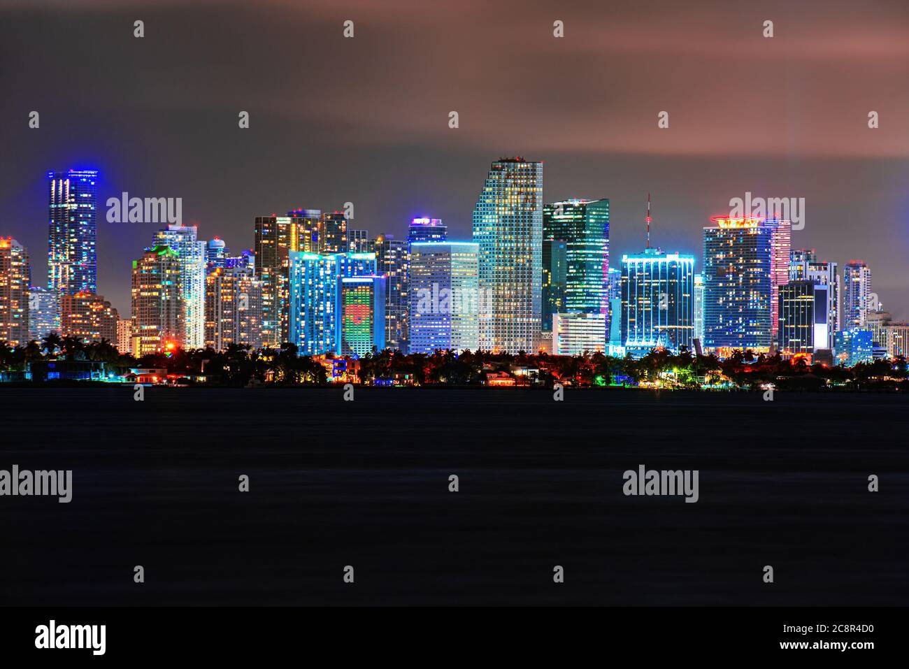 Skyline city miami lighting lights sea ocean sunset night cityscape ...