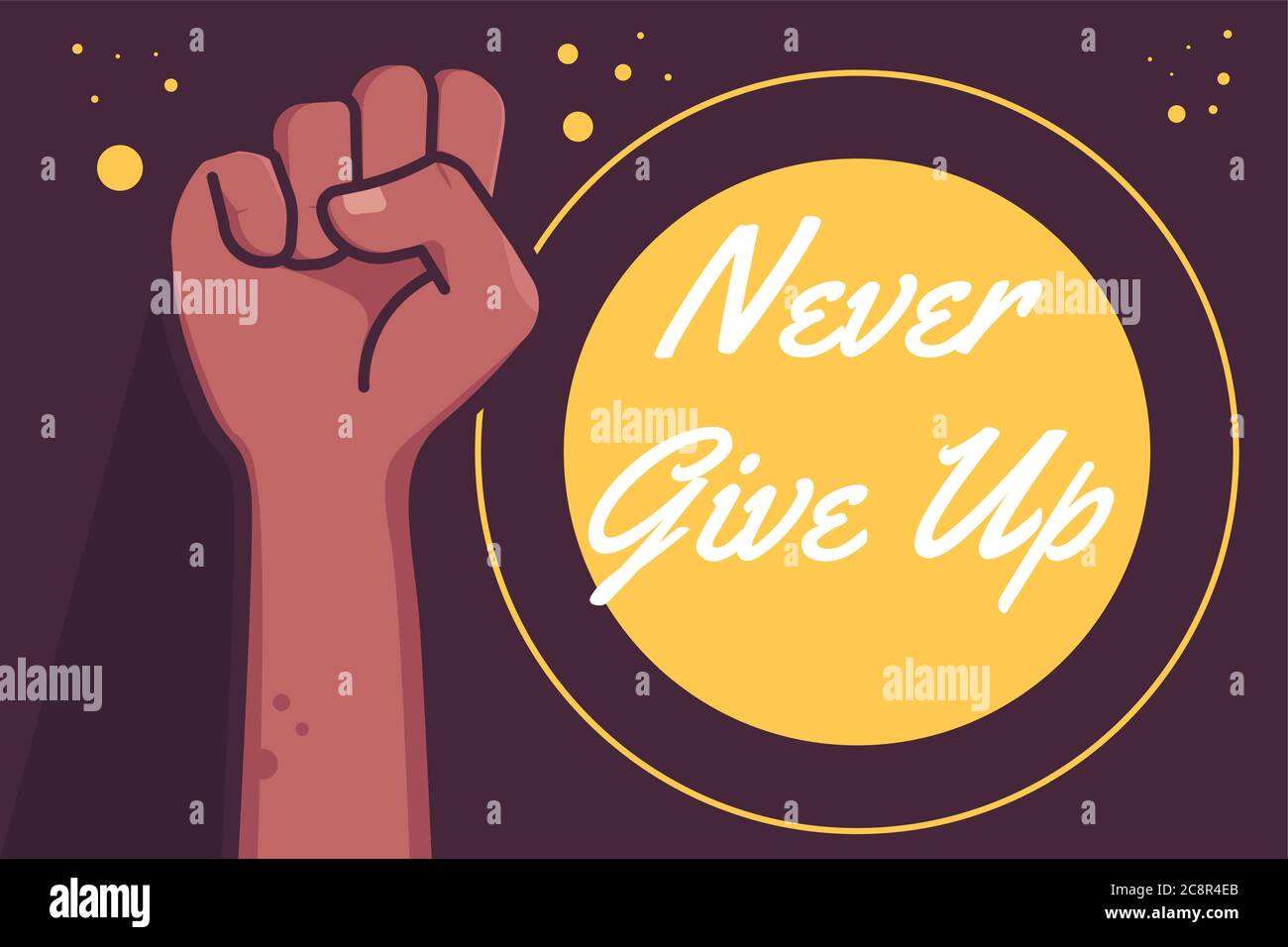 black hand clenched with never give up lettering. background. premium ...