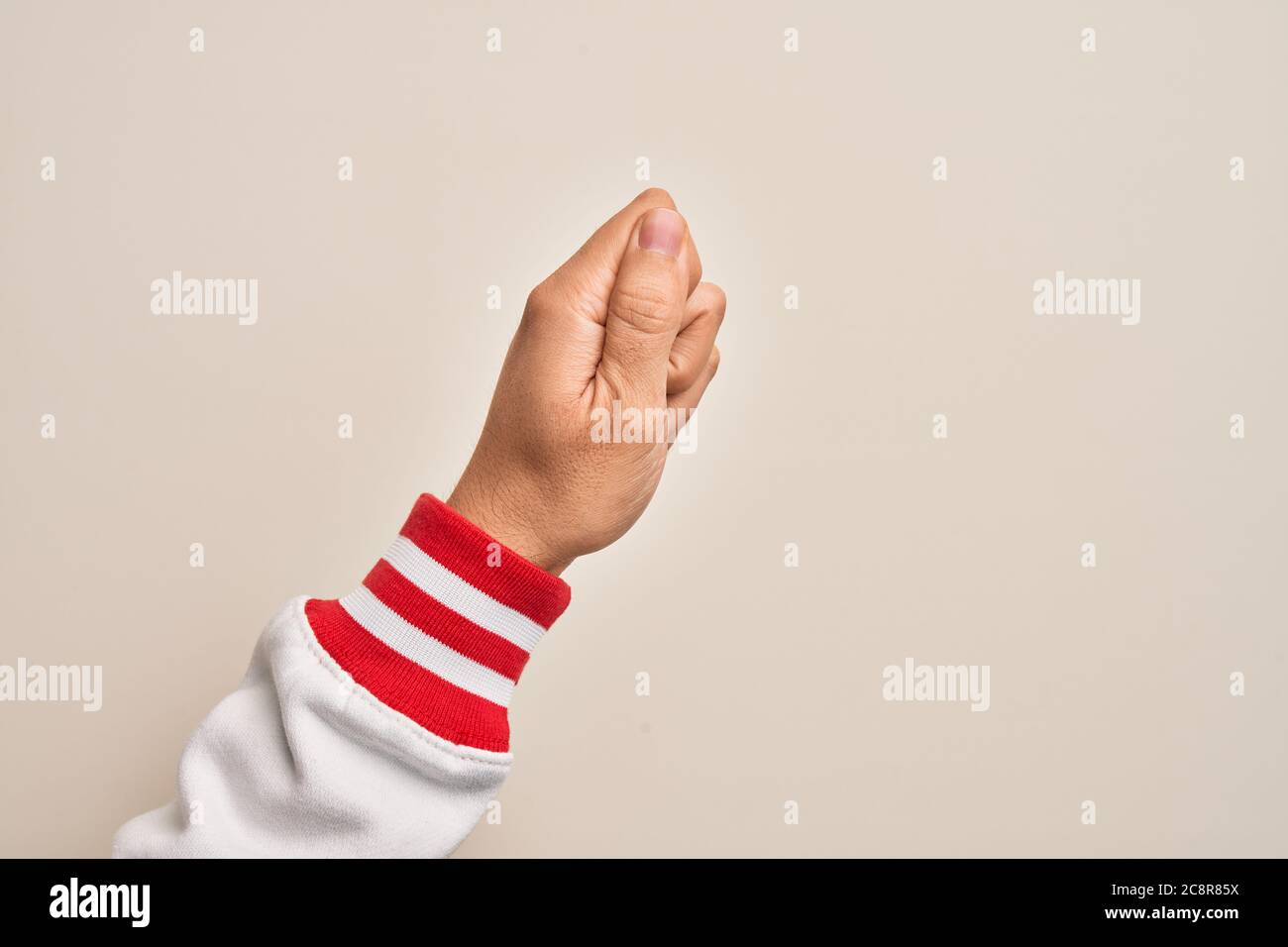 Hand of caucasian young man showing fingers over isolated white ...