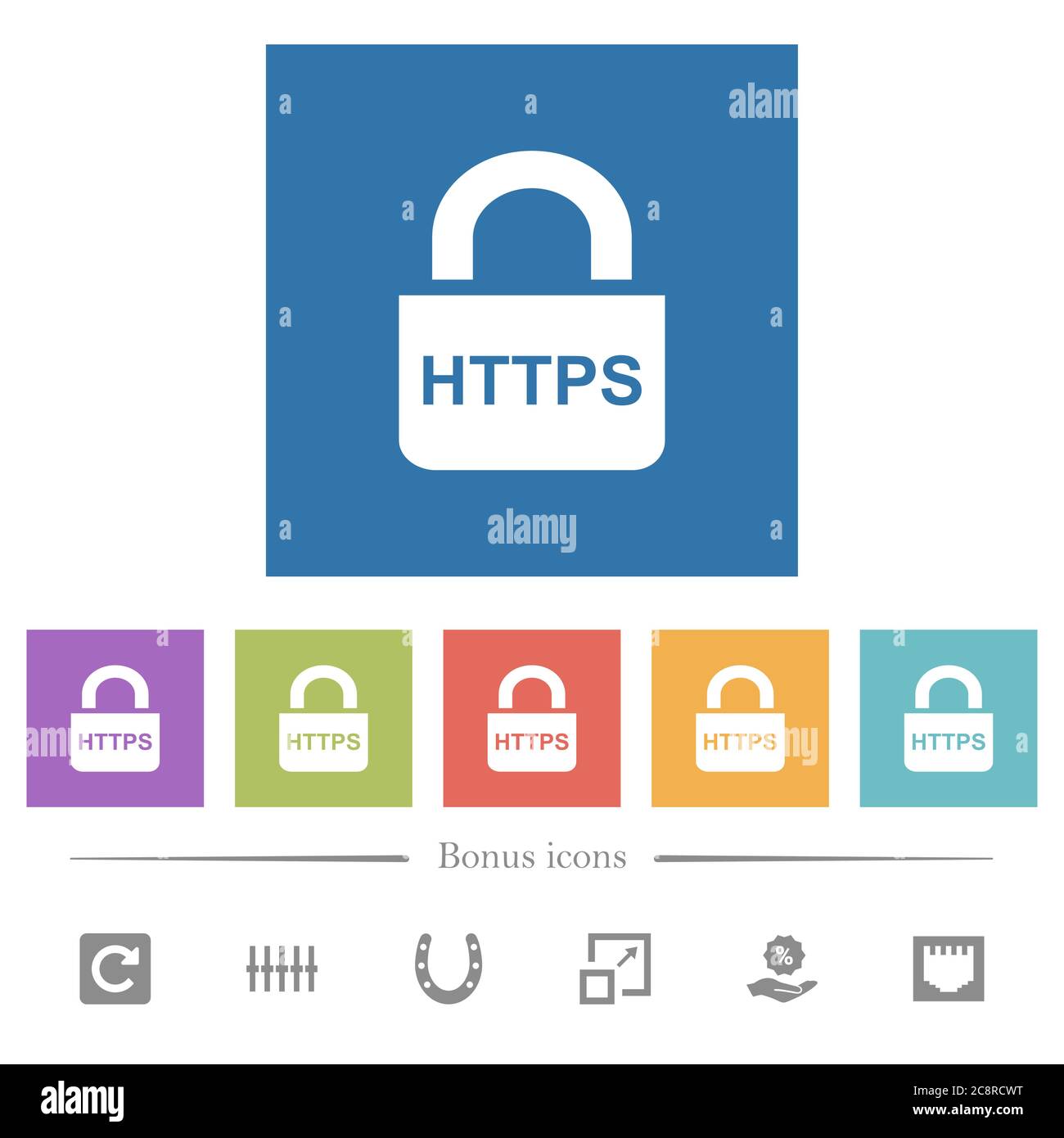 Secure http protocol flat white icons in square backgrounds. 6 bonus icons included Stock Vector ...