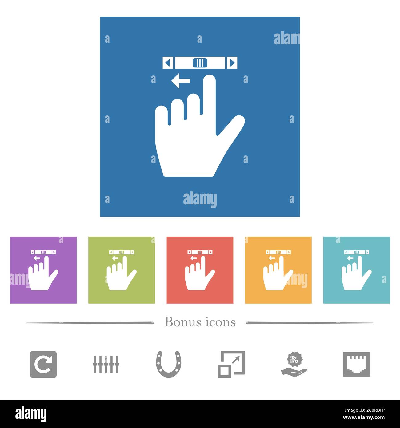 Left handed scroll left gesture flat white icons in square backgrounds ...