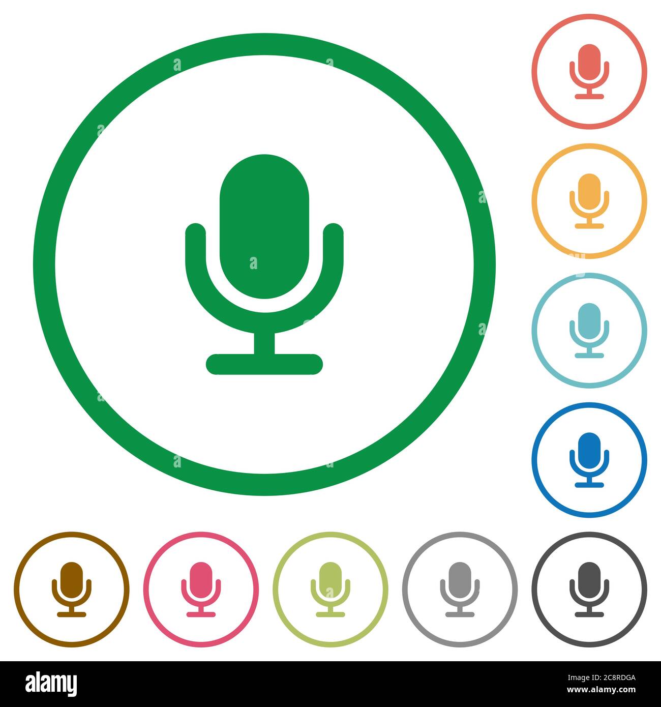 Set of Microphone color round outlined flat icons on white background ...