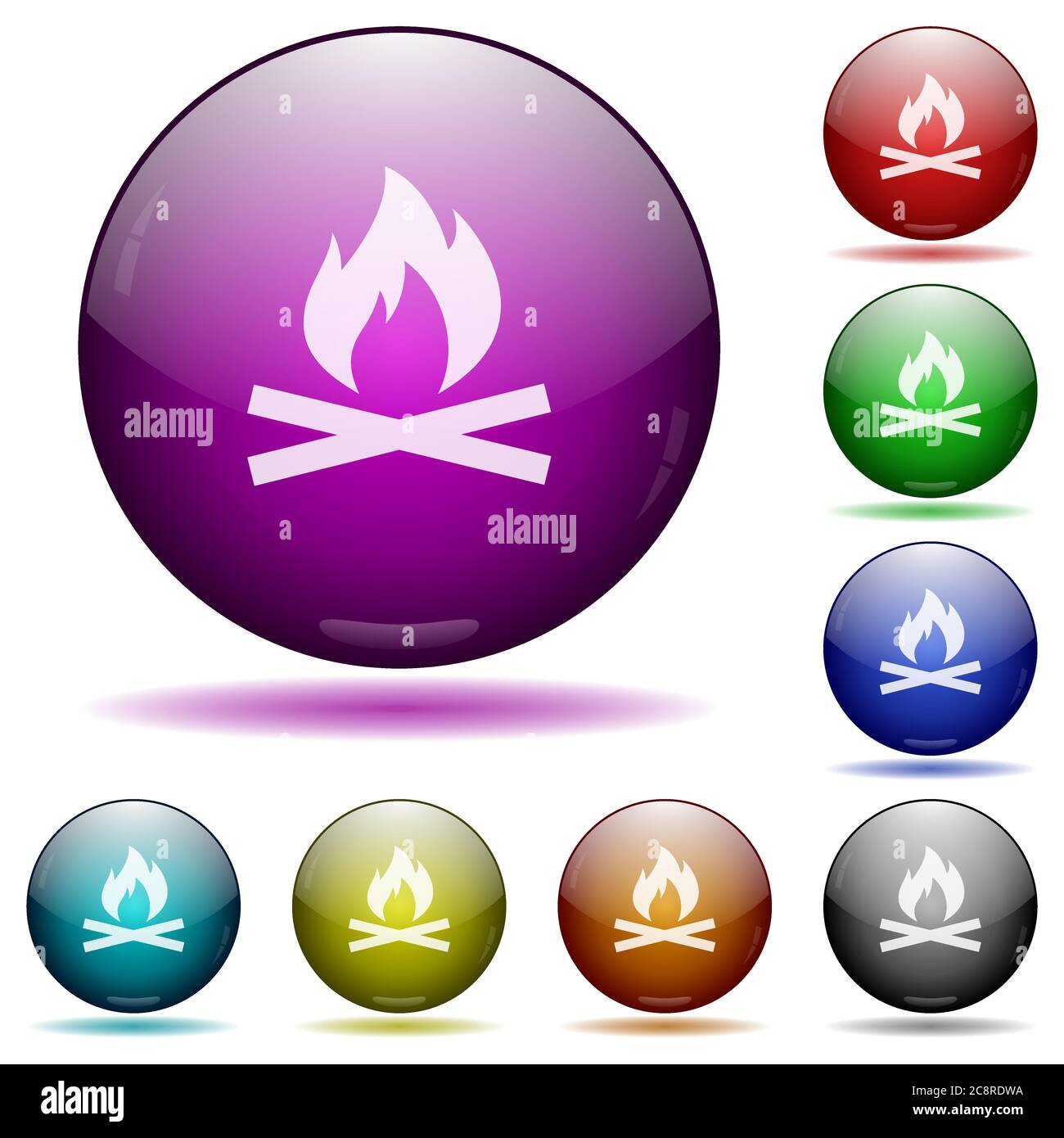 Camp fire icons in color glass sphere buttons with shadows Stock Vector ...