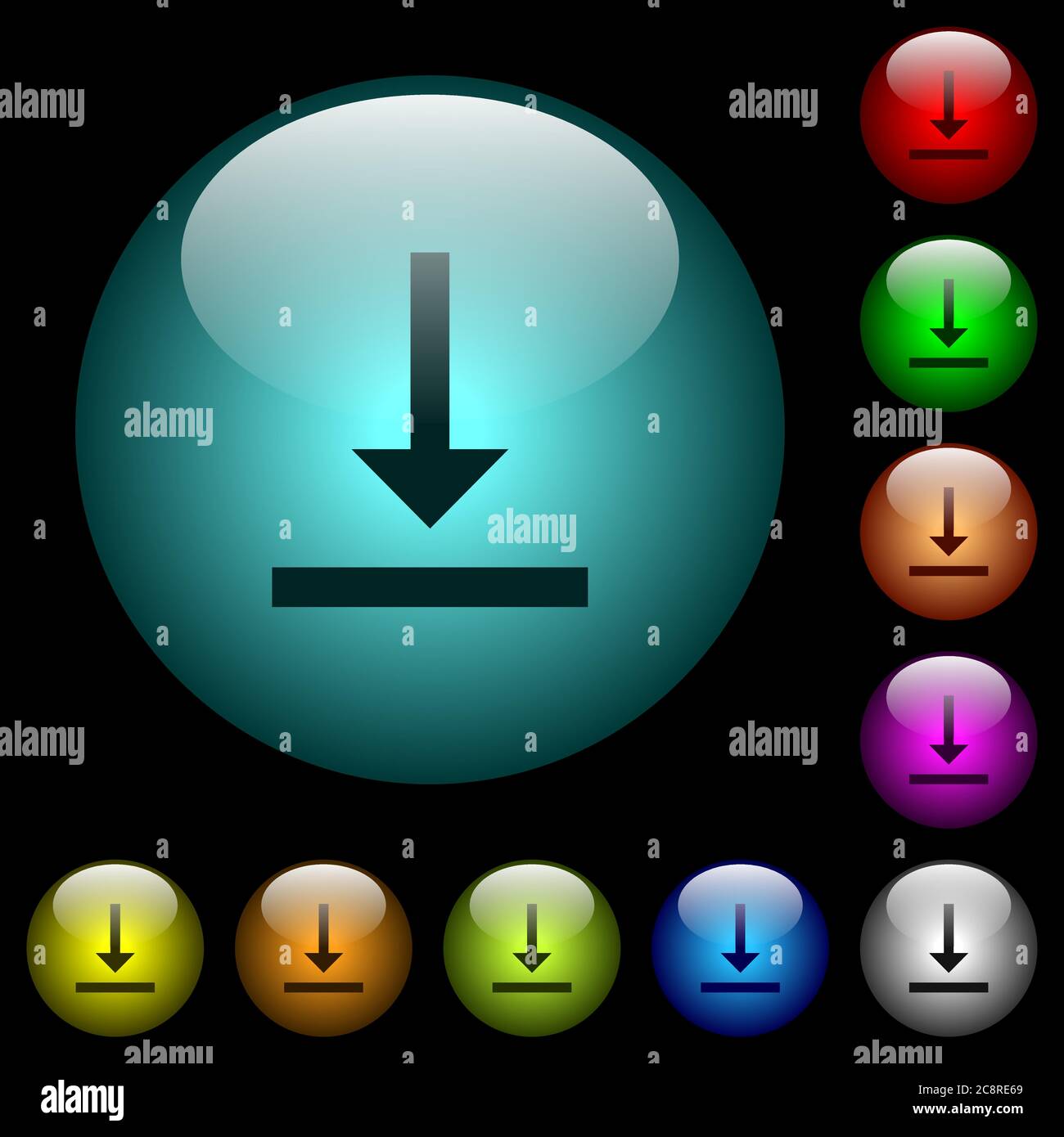 Vertical align bottom icons in color illuminated spherical glass ...