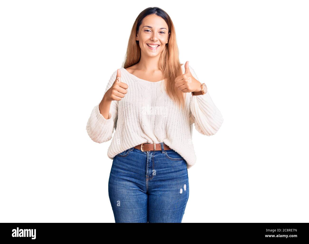 Beautiful young woman wearing casual clothes success sign doing ...