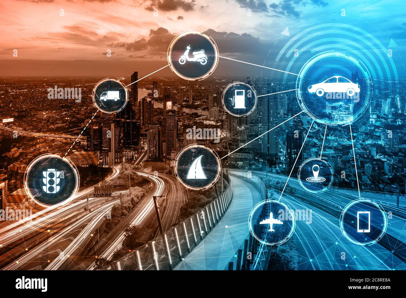 Smart transport technology concept for future car traffic on road Stock ...