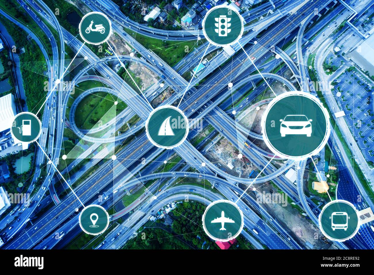 Smart transport technology concept for future car traffic on road Stock ...