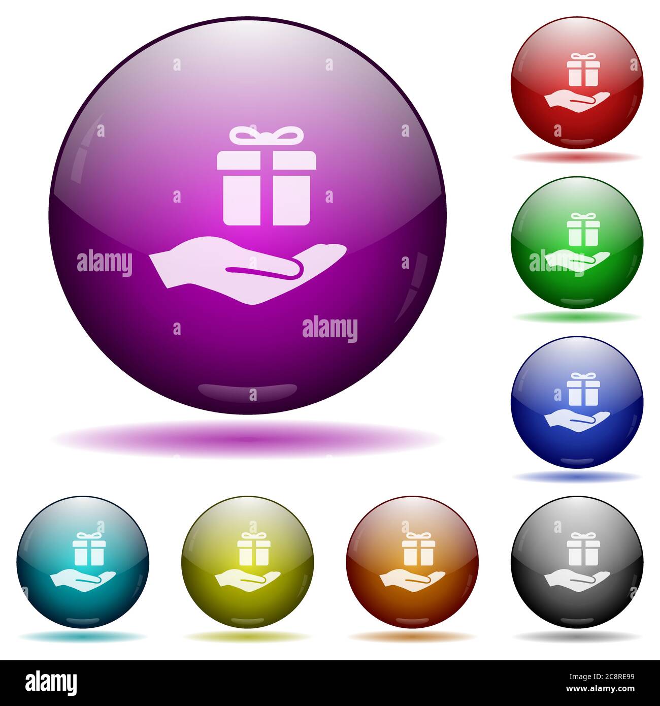 Gifting icons in color glass sphere buttons with shadows Stock Vector ...