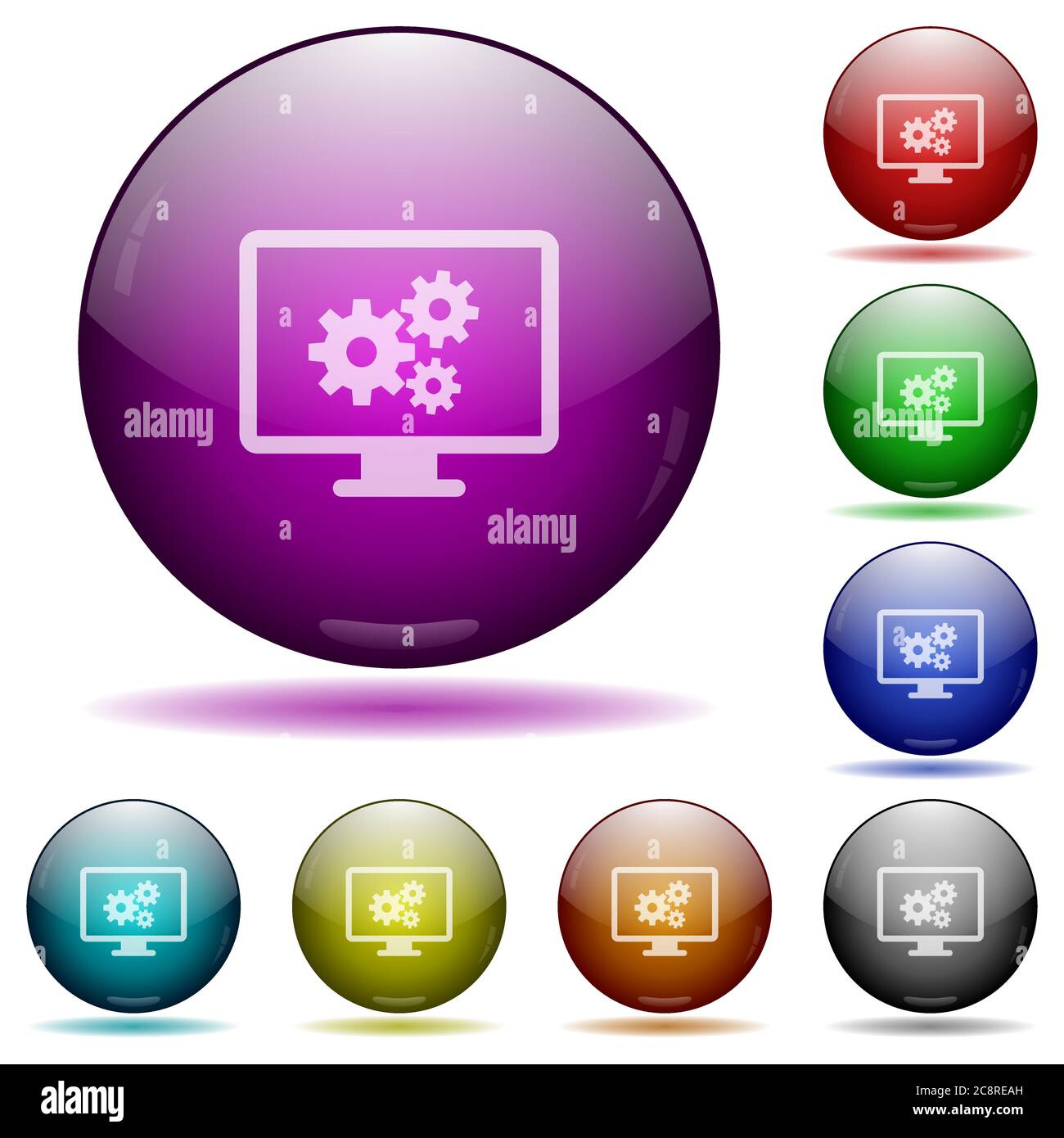 Set of color Screen settings glass sphere buttons with shadows Stock ...