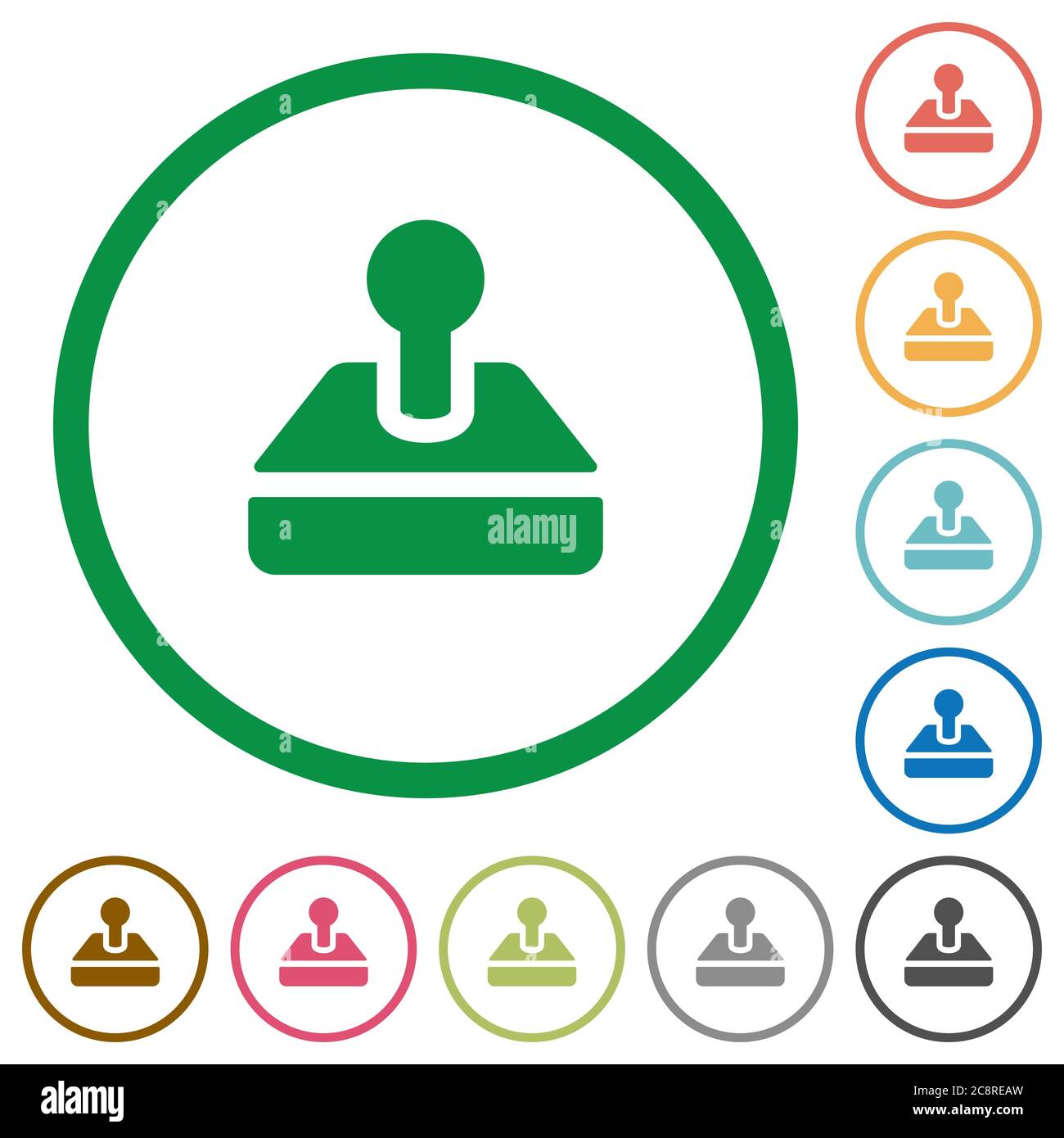 Set of Joystick color round outlined flat icons on white background ...