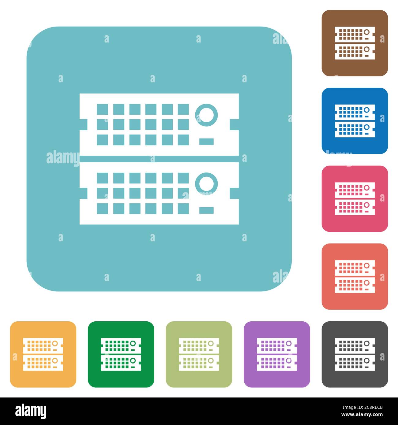 Flat rack servers icons on rounded square color backgrounds Stock ...