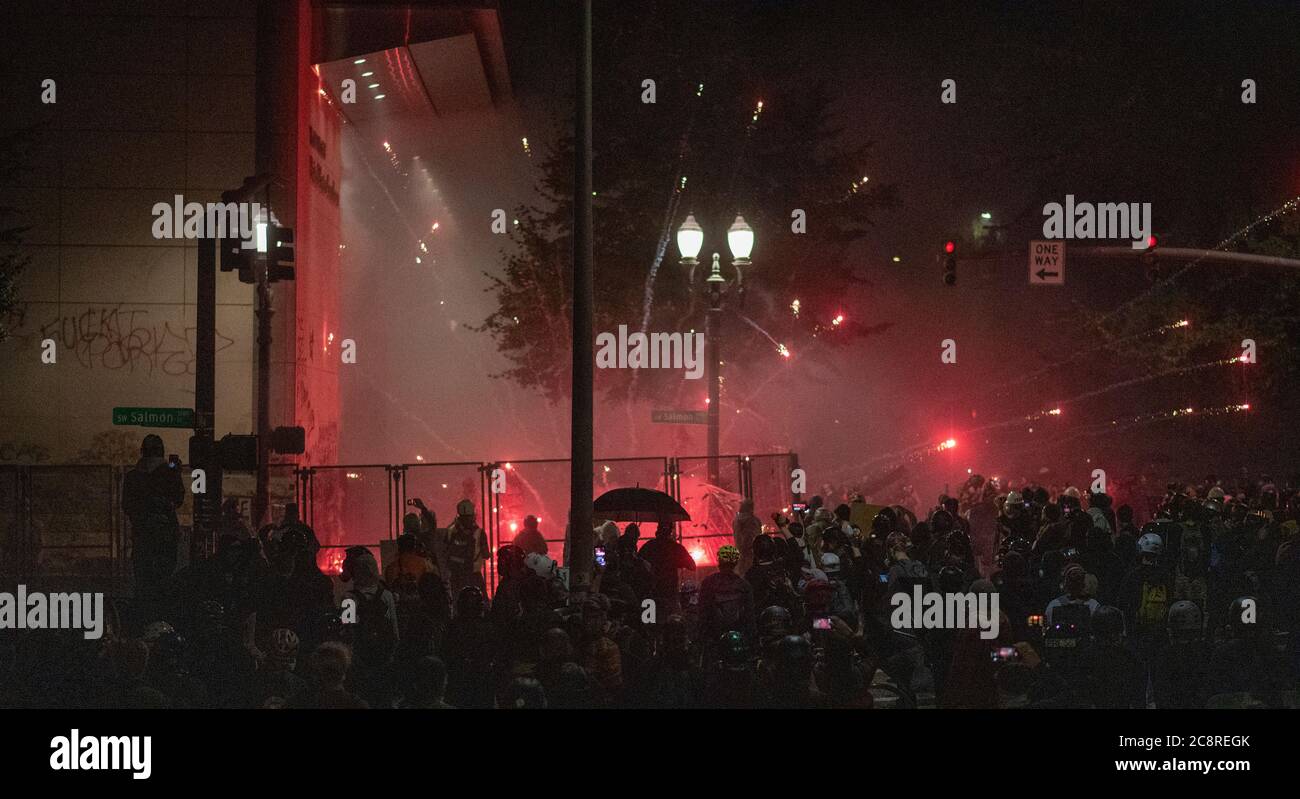 Day 56 in the ongoing protests at the justice Center in Portland ...