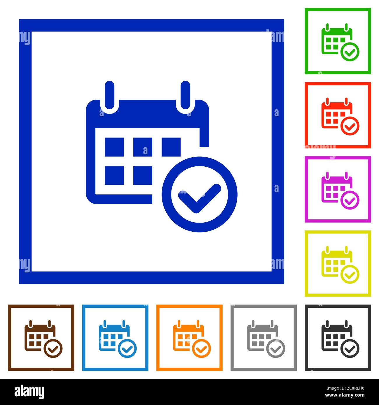 Set of color square framed Calendar check flat icons Stock Vector Image ...