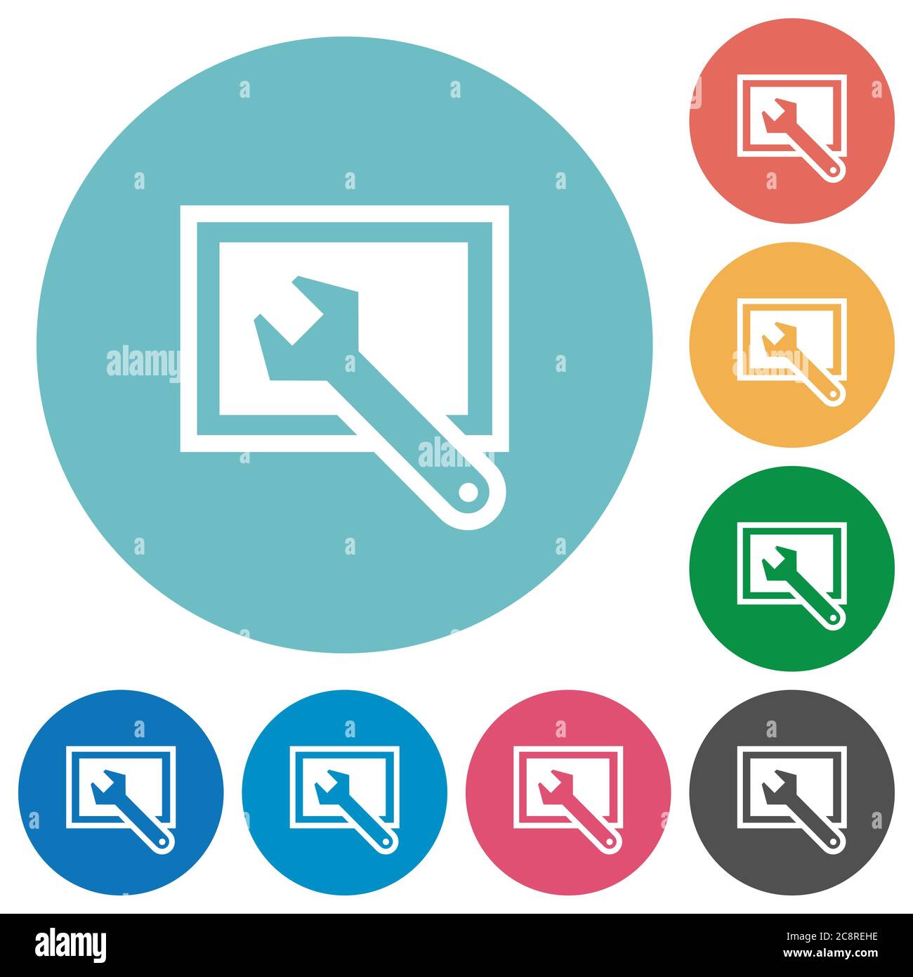 Flat screen settings icon set on round color background Stock Vector ...