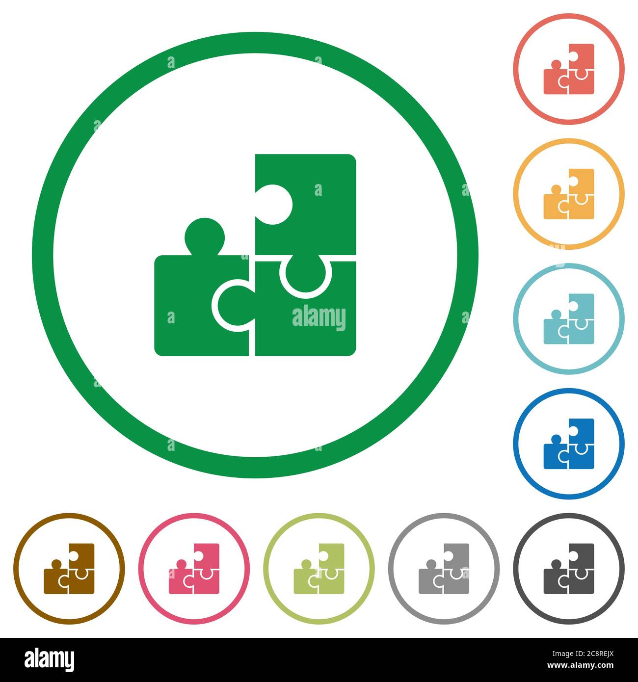 Set of puzzles color round outlined flat icons on white background ...