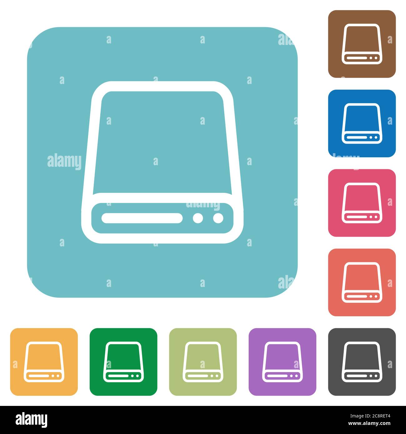 Flat Hard Disk Drive Icons On Rounded Square Color Backgrounds Stock