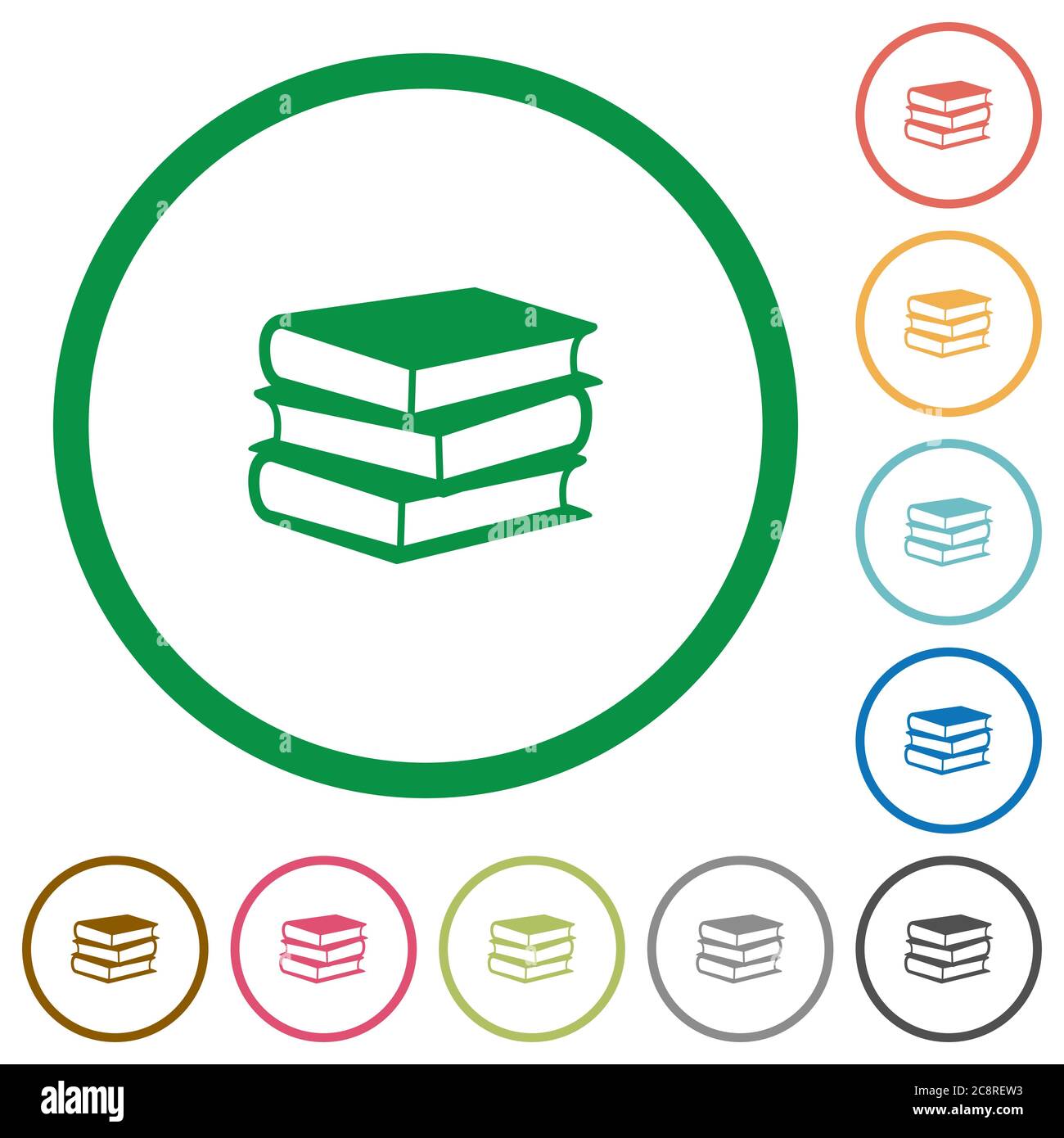 Set of books color round outlined flat icons on white background Stock ...