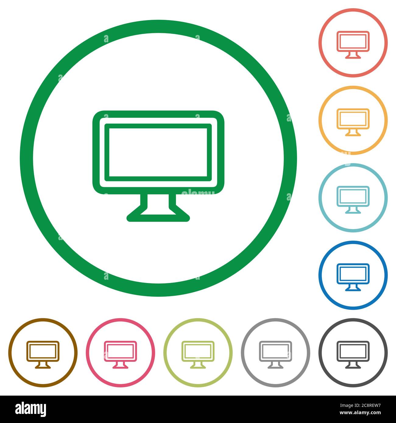 Set of Monitor color round outlined flat icons on white background ...