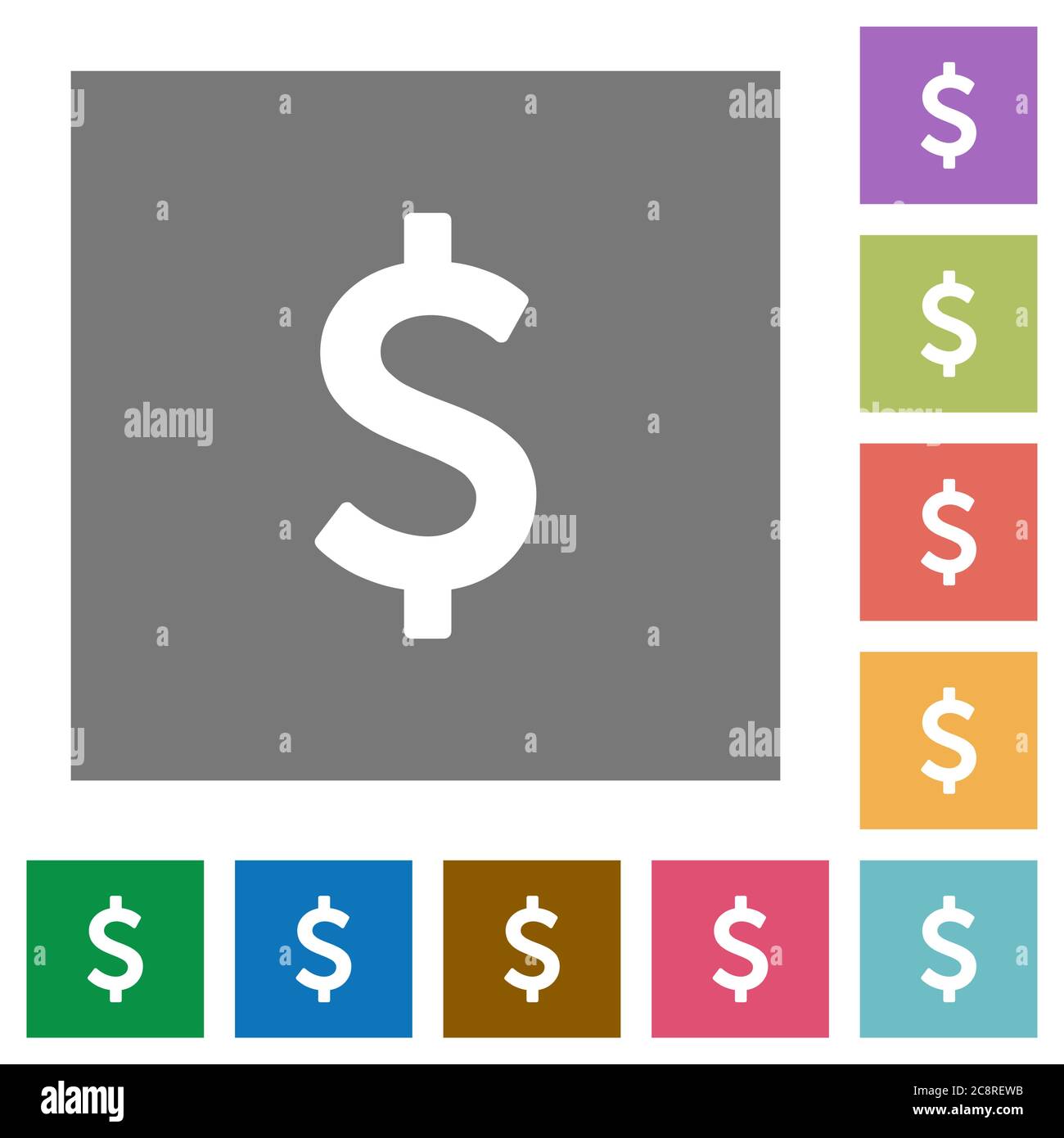 Dollar sign flat icon set on color square background Stock Vector Image ...