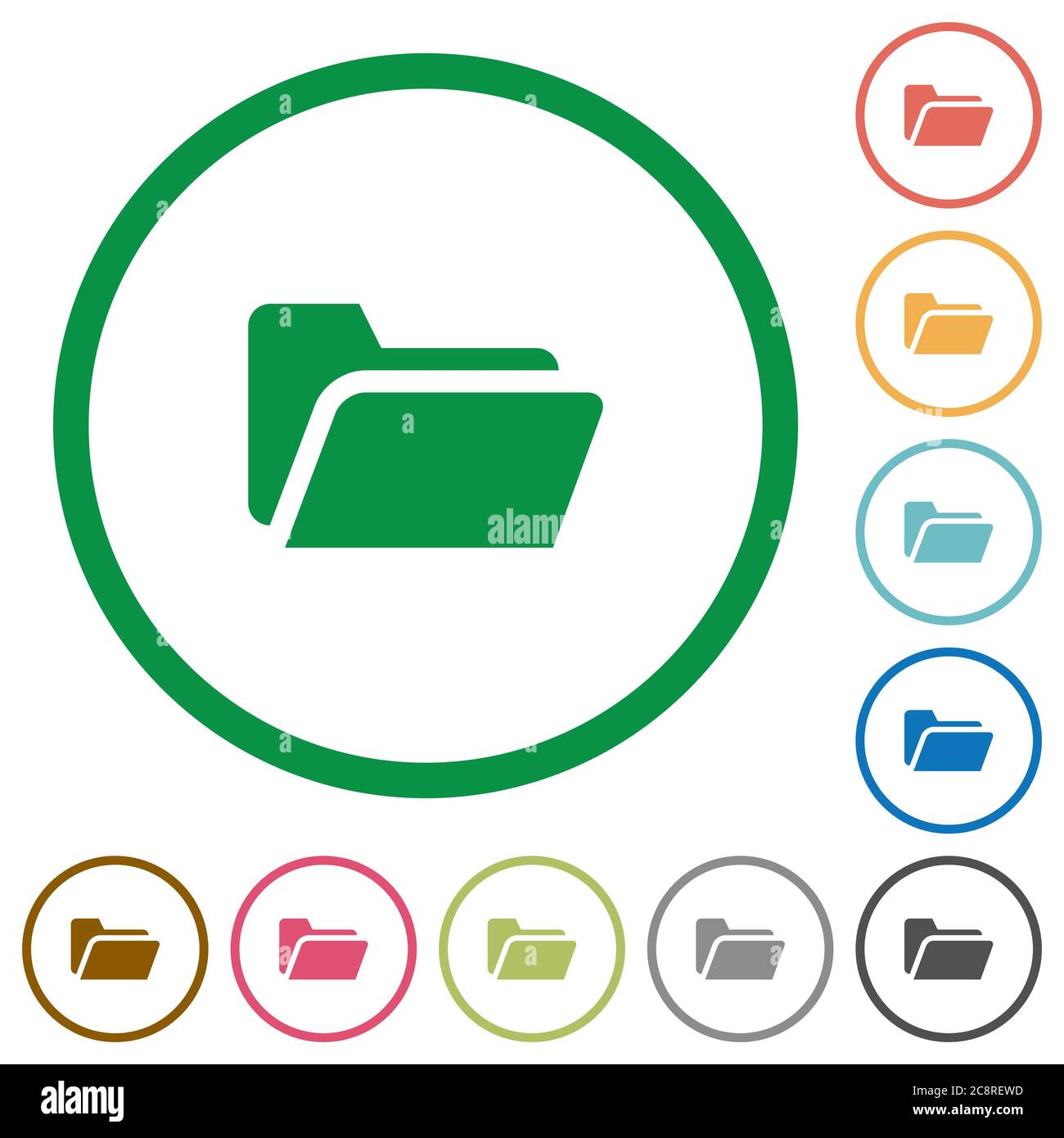 Set of Folder open color round outlined flat icons on white background ...