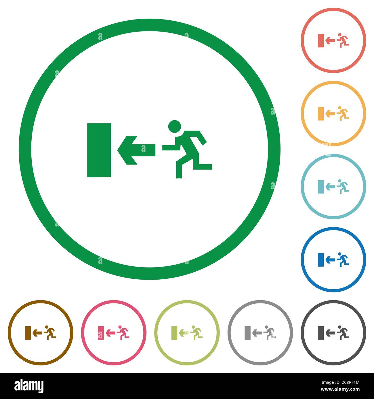 Set of exit color round outlined flat icons on white background Stock ...