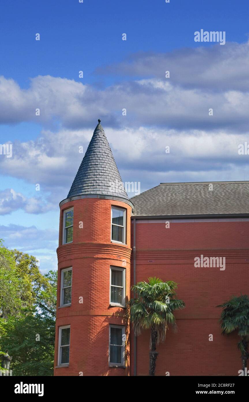 Round Brick Tower on Brick Hotel Stock Photo - Alamy