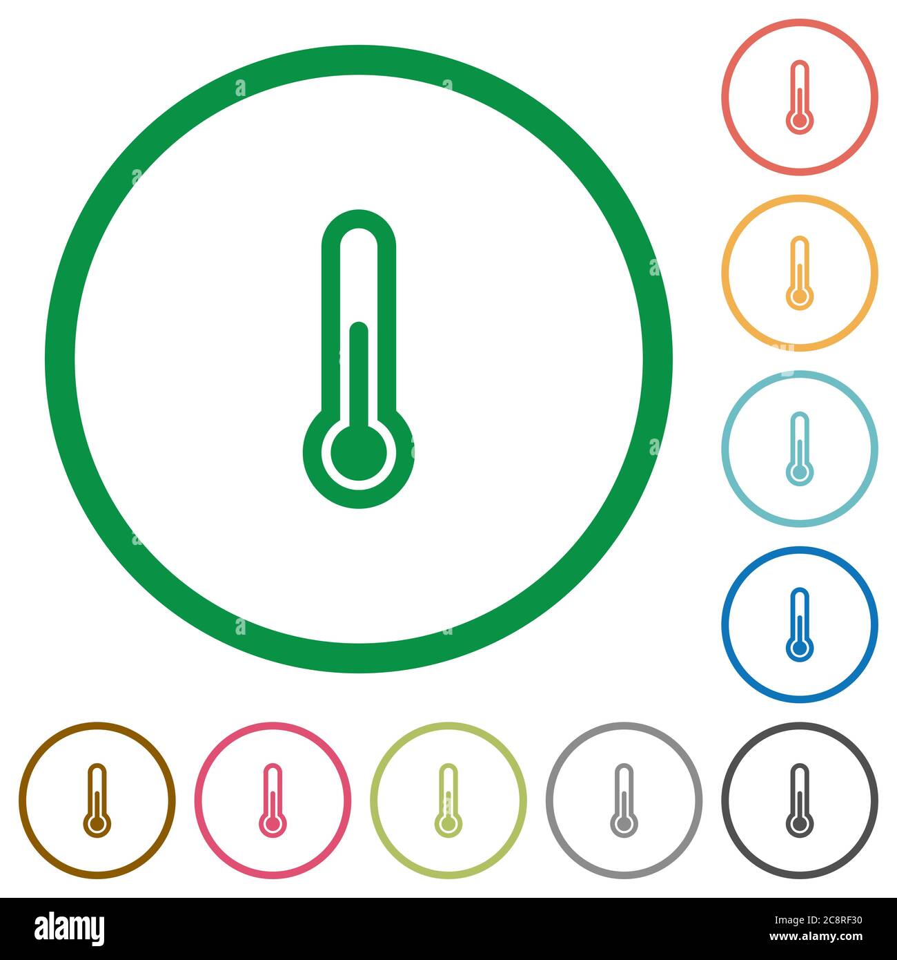 Set of thermometer color round outlined flat icons on white background ...