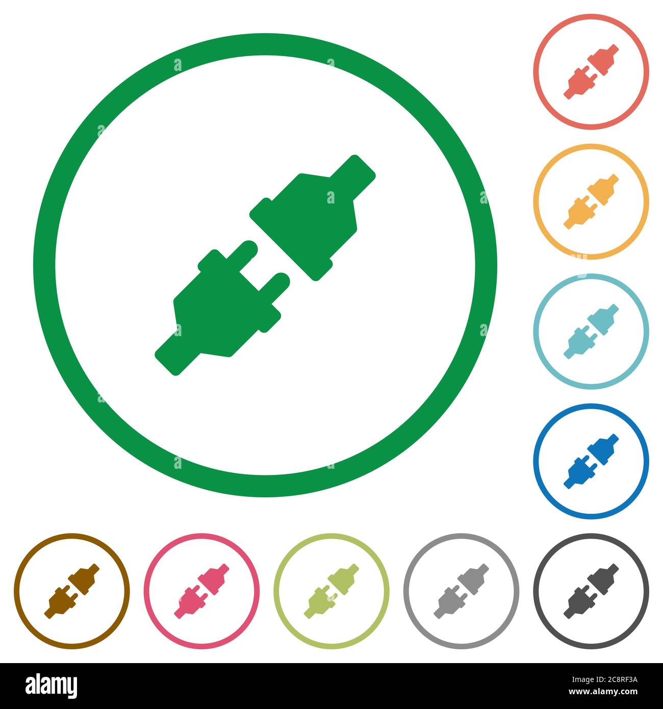 Set of Power connectors color round outlined flat icons on white ...