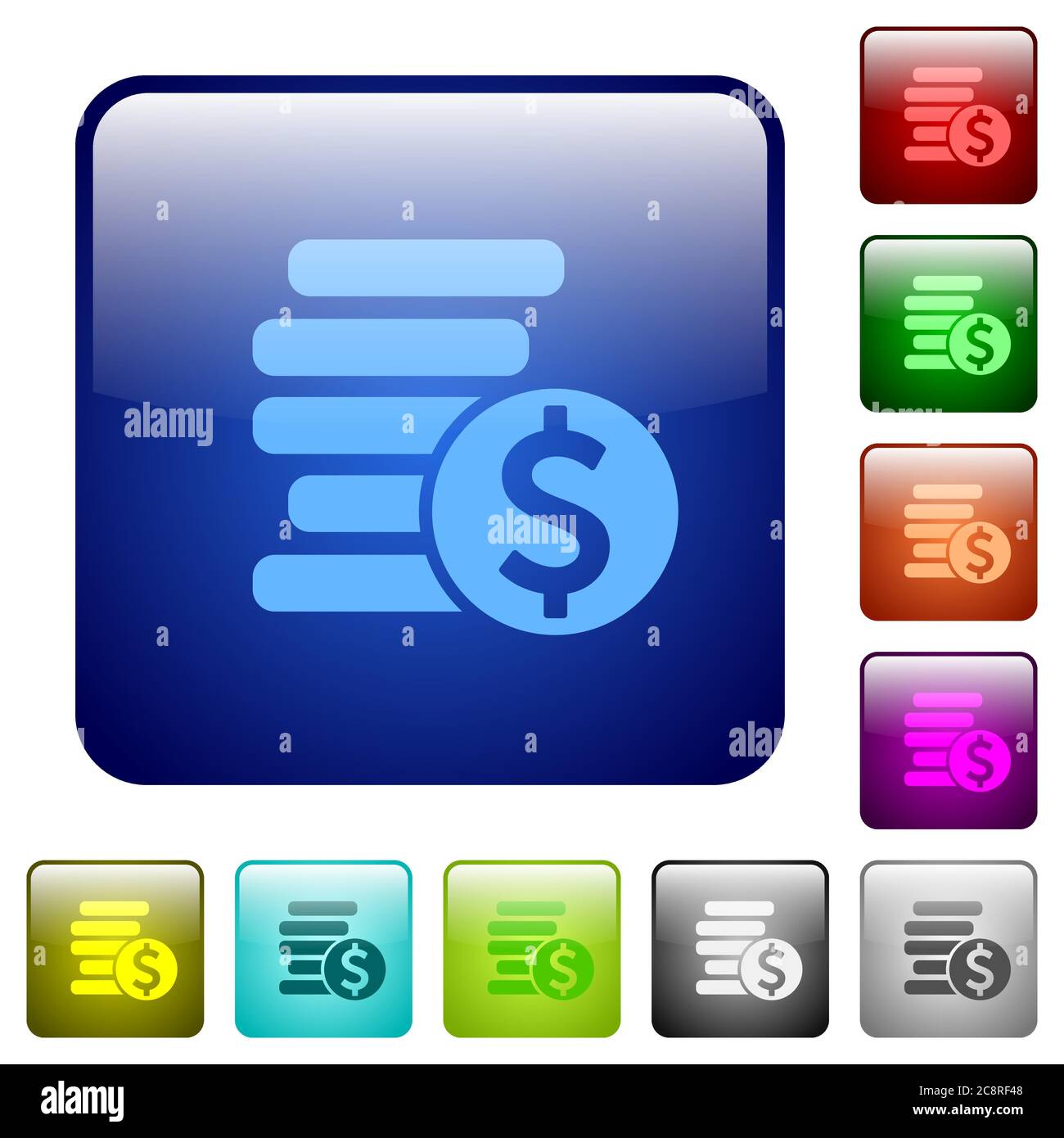 Set of dollar coins color glass rounded square buttons Stock Vector ...