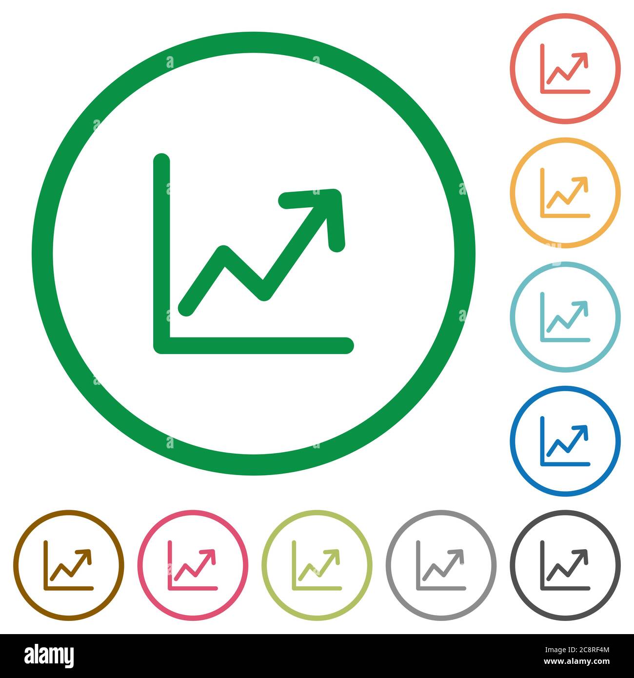 Set of Line graph color round outlined flat icons on white background ...