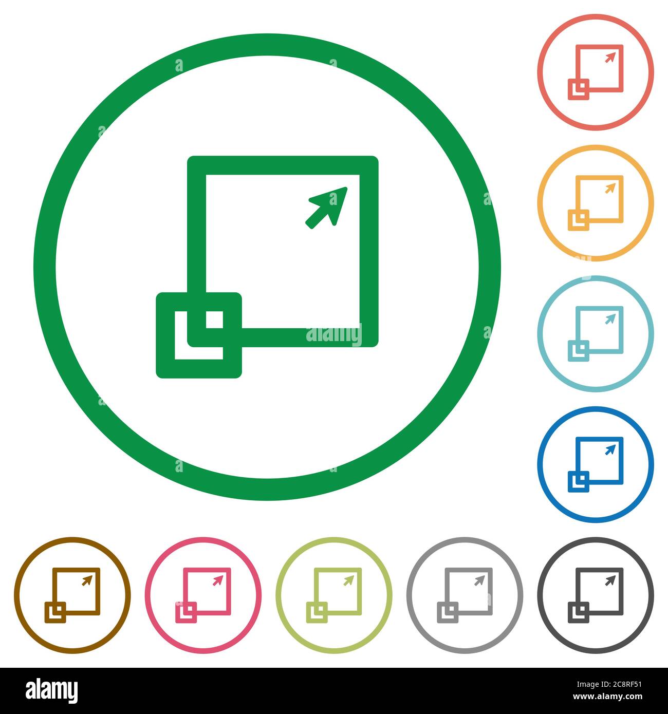 Set of Maximize window color round outlined flat icons on white ...