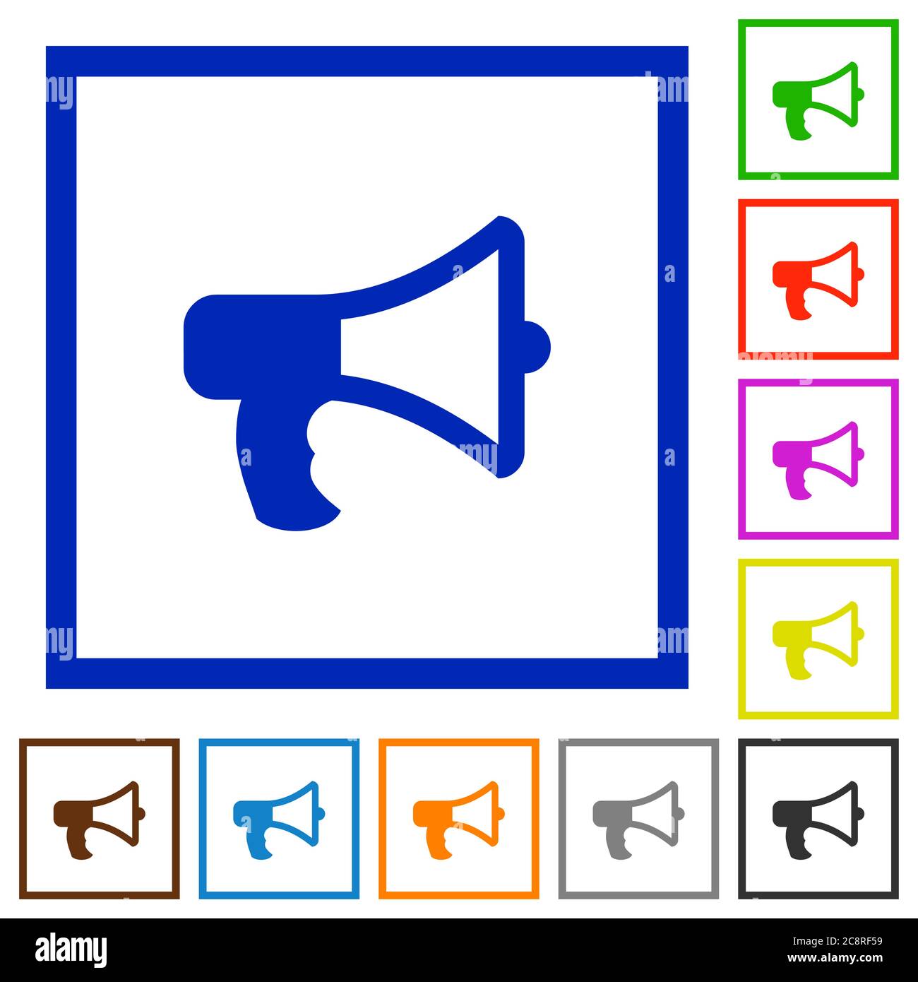 Set of color square framed Megaphone flat icons Stock Vector Image ...