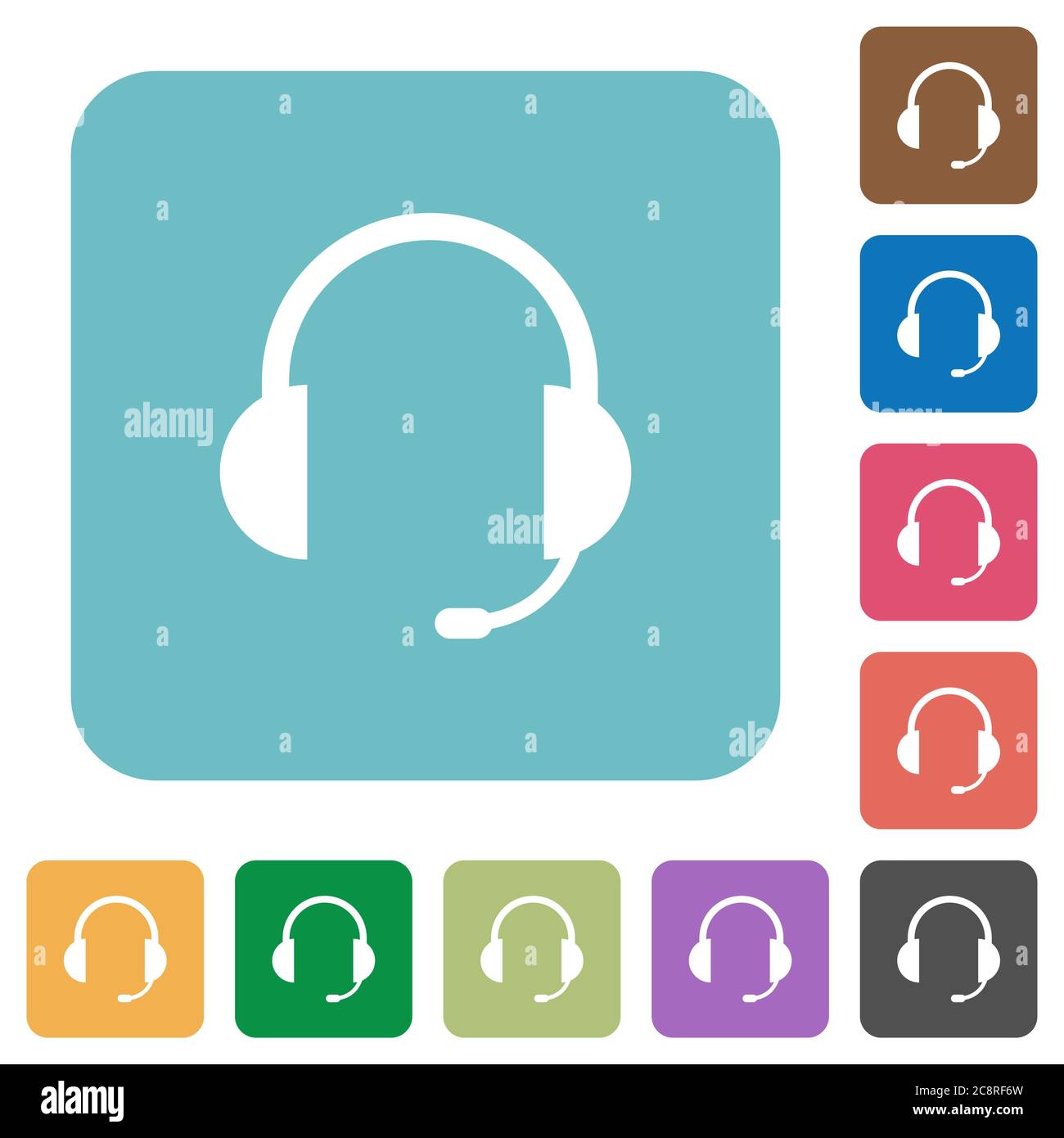 Flat headset icons on rounded square color backgrounds Stock Vector ...