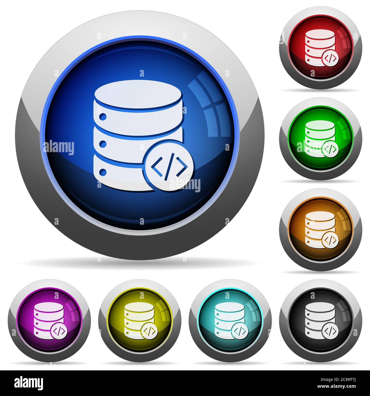 Set Of Round Glossy Database Programming Buttons Arranged Layer Structure Stock Vector Image