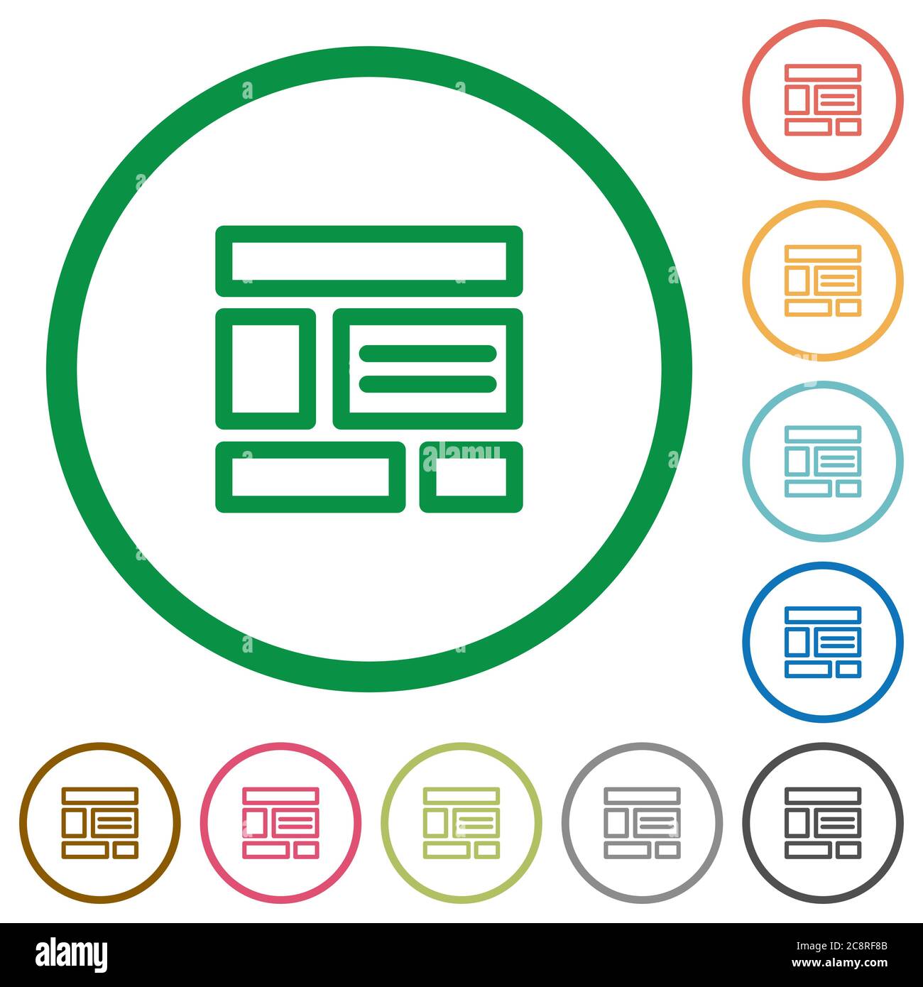 Set of Web layout color round outlined flat icons on white background ...