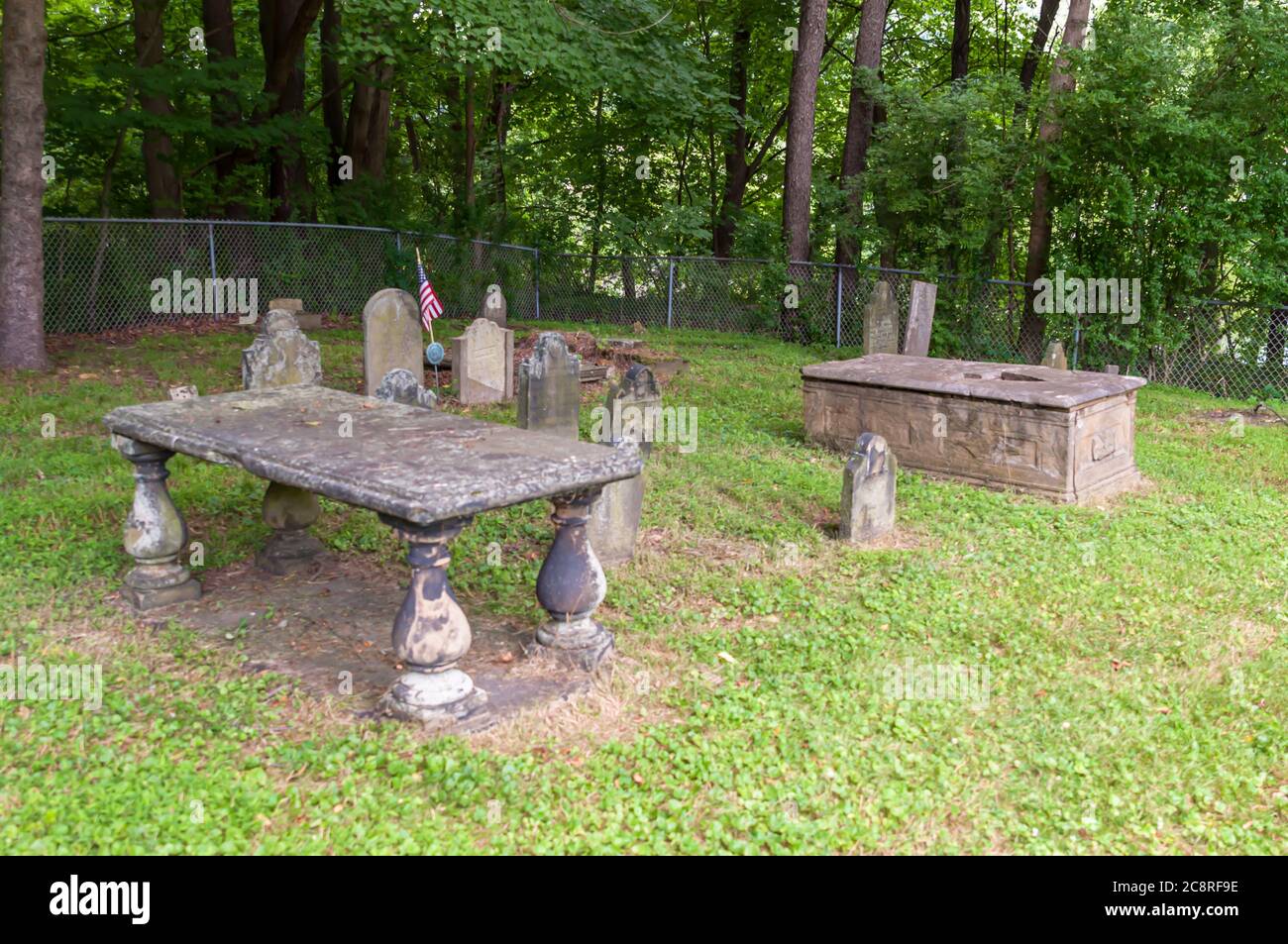 Two table gravestones and old graves in the Pioneer Cemetery in ...