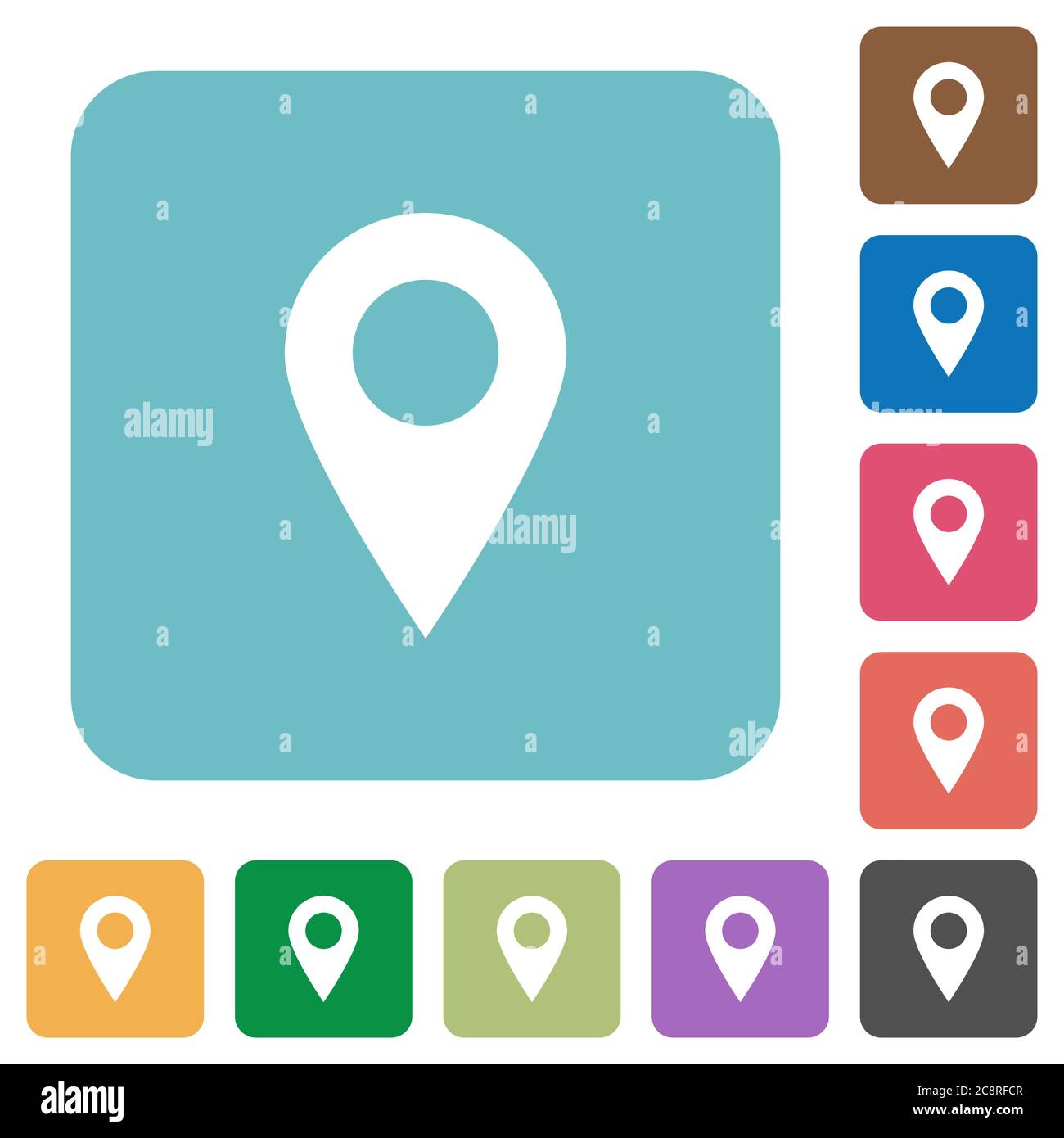 Flat location pin icons on rounded square color backgrounds Stock ...