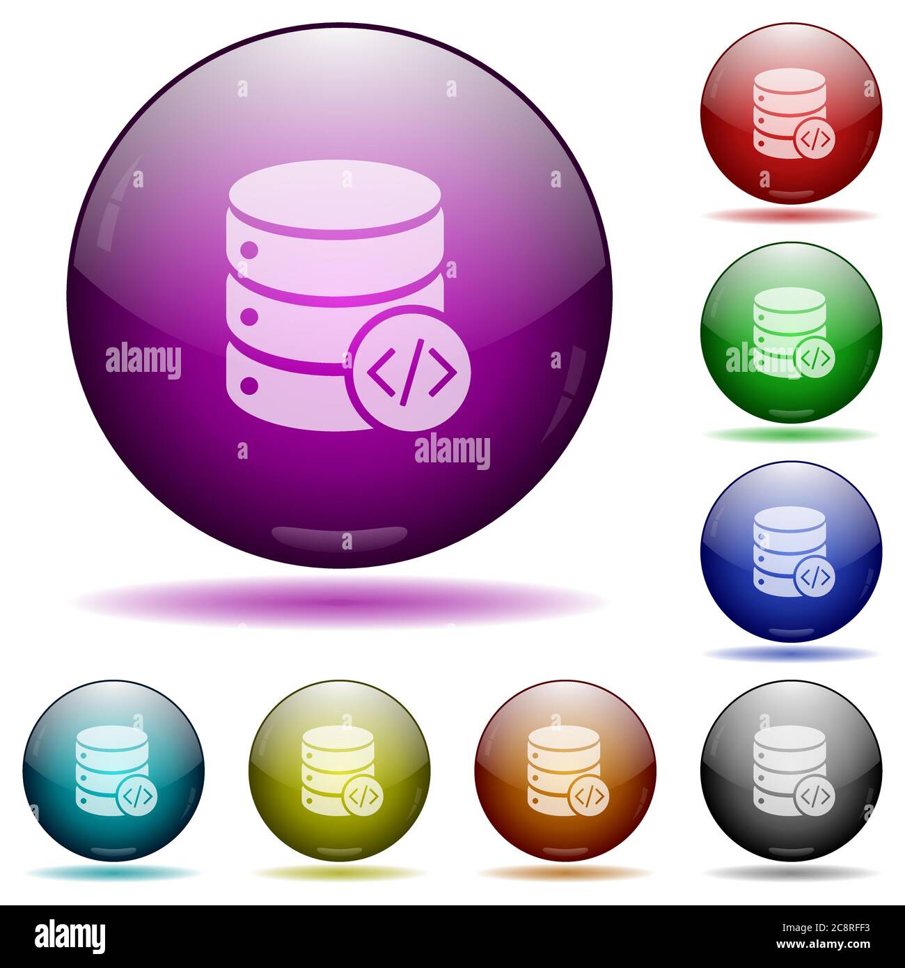 Set of color Database programming glass sphere buttons with shadows ...