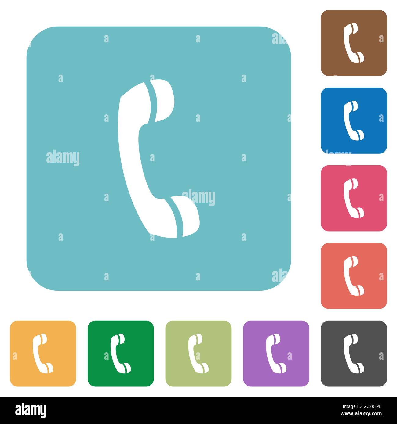 Flat telephone call symbol icons on rounded square color backgrounds ...