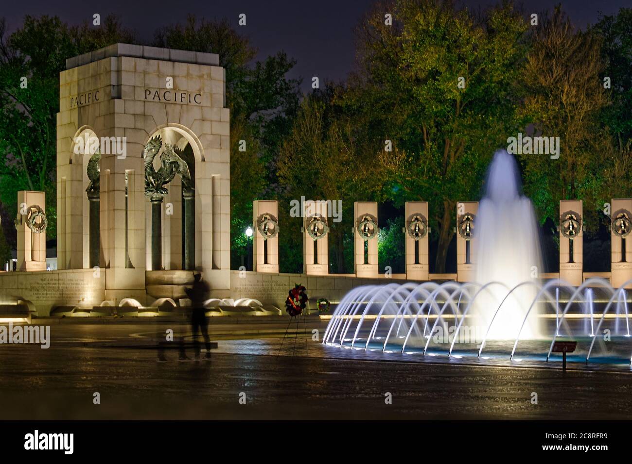 Night view of the granite pillars and the Pacific Arch, a part of the ...