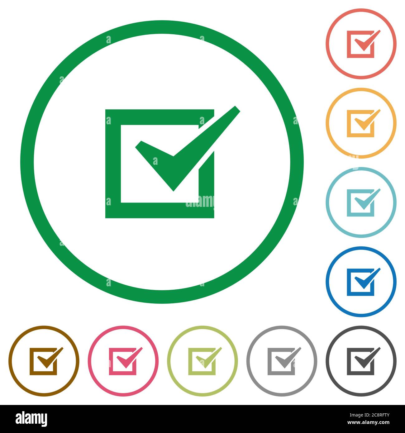 Set of Checked box color round outlined flat icons on white background ...