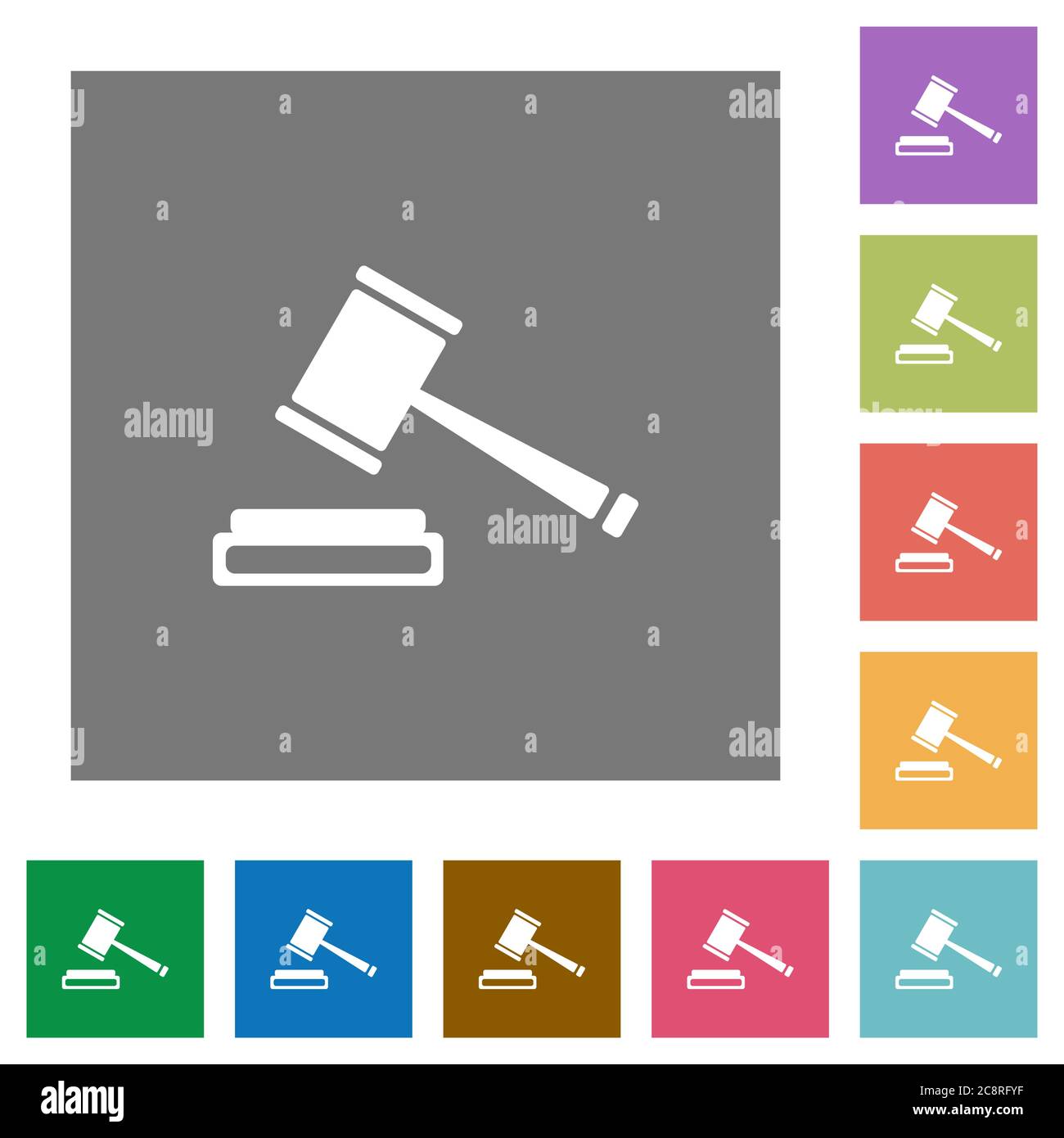 Auction hammer flat icon set on color square background Stock Vector ...