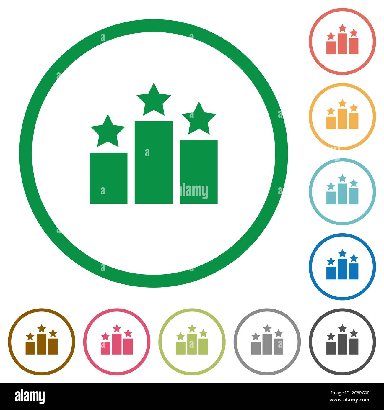 Set of Ranking color round outlined flat icons on white background ...